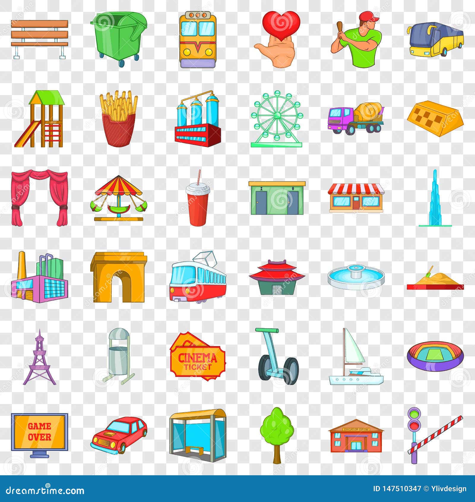 Main City Icons Set, Cartoon Style Stock Vector - Illustration of ...