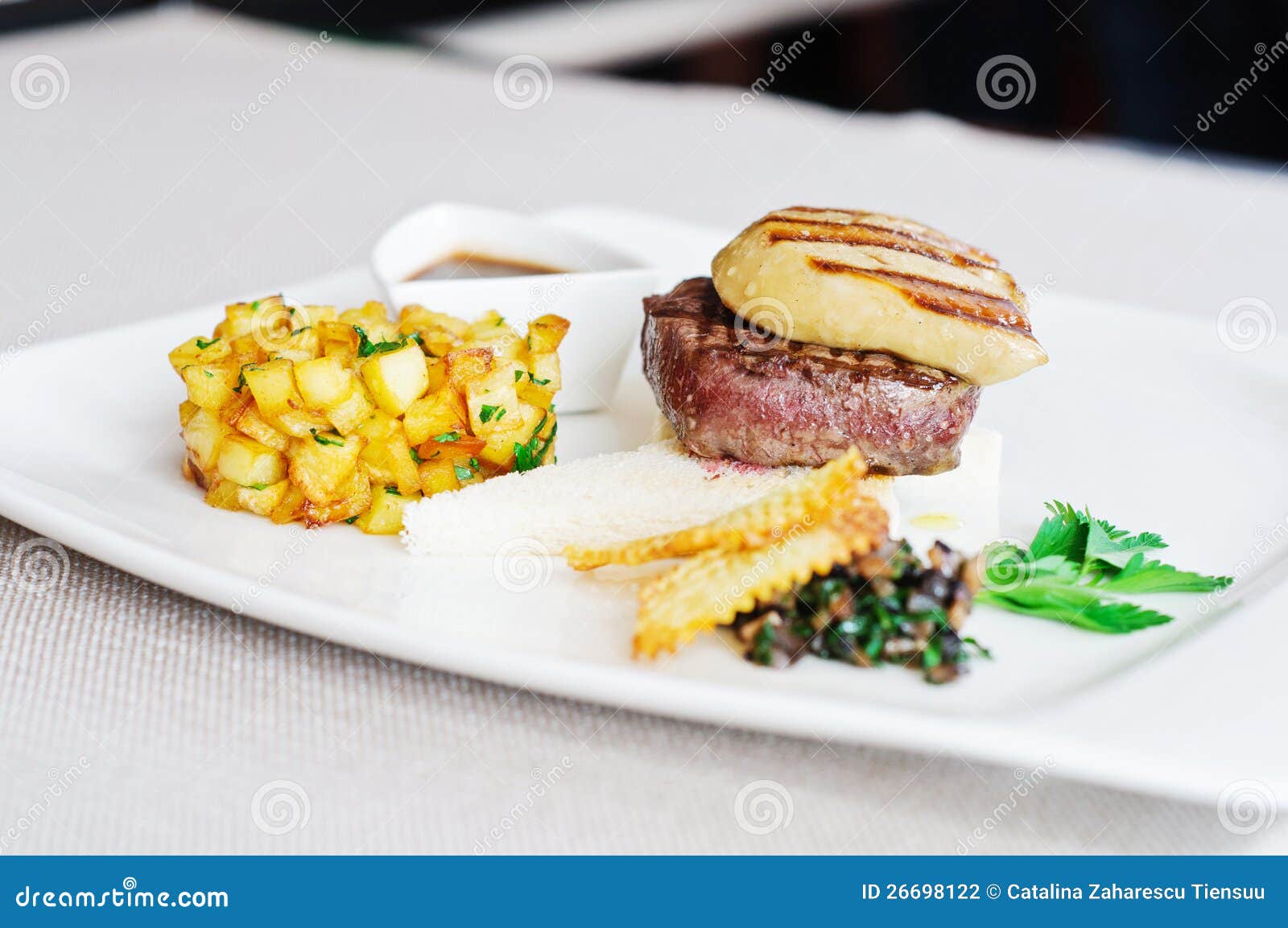 Main Course with Beef Steak and Foie Gras Stock Photo - Image of ...