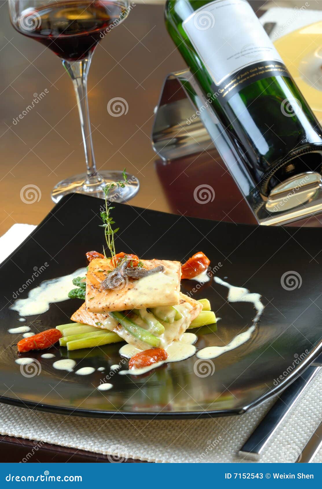 Main course with wine stock image. Image of dish, fish - 7152543