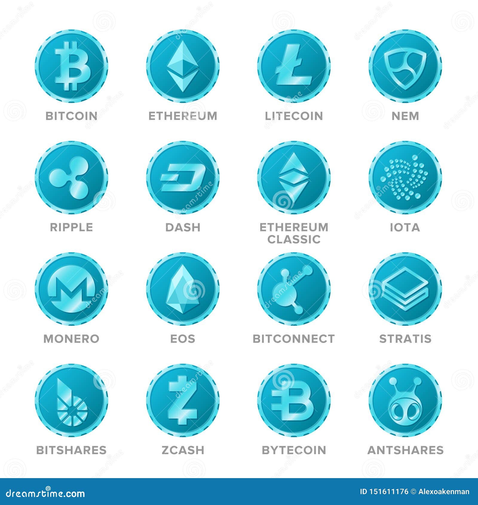 Main Cryptocurrency Coin Signs Vector Set in Flat Style Stock ...