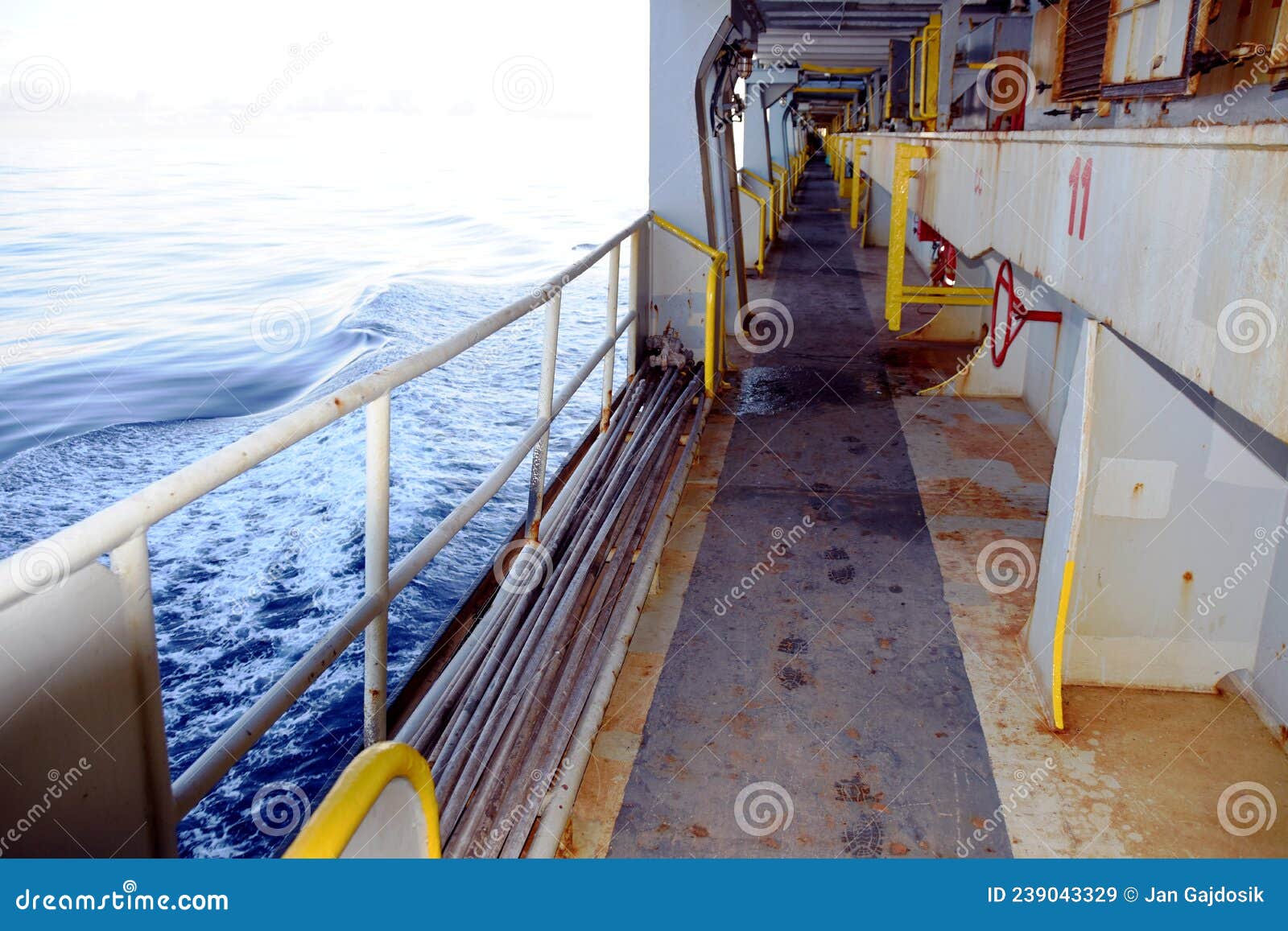 Main Deck of Container Vessel during Sailing through Calm Sea. Stock ...