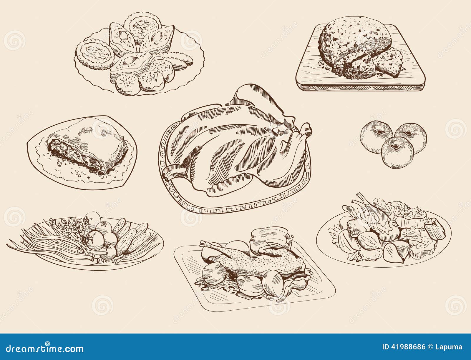 Main Dishes and Ingredients Stock Vector - Illustration of gourmet ...