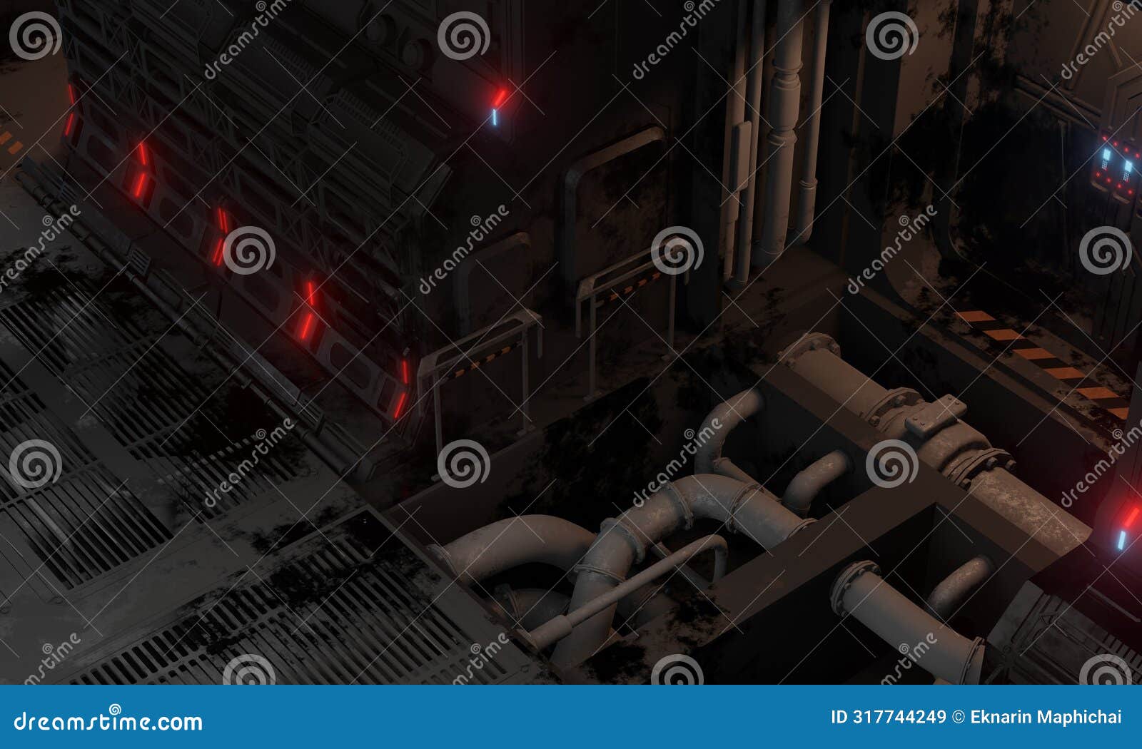 Main Door with Pipe Line in Dark Scene 3d Render Stock Illustration ...