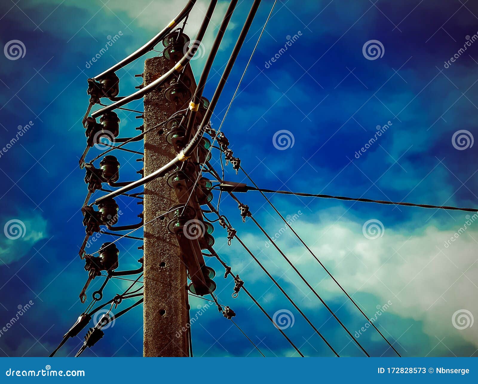 Main Electric Pole Against Blue Sky with Clouds Stock Image - Image of ...