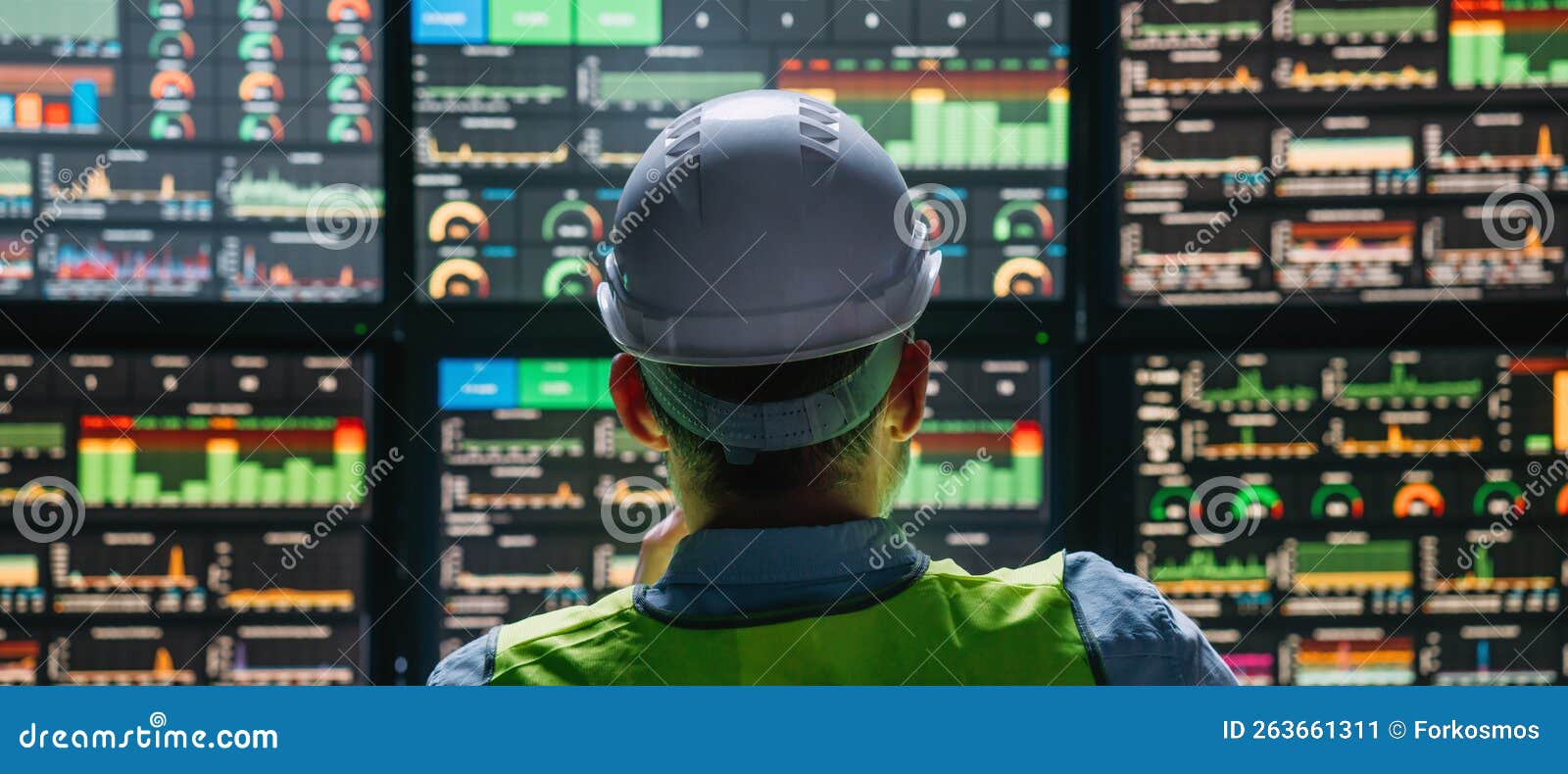 Main Engineer Operator and Computer Screens with Modern Following ...