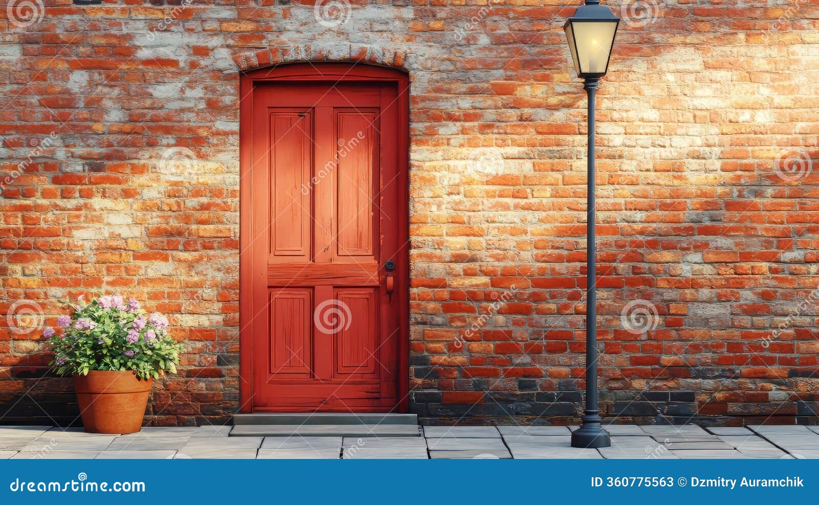 The Main Entryway of a Red Brick House Adorned with Plants and a Door ...