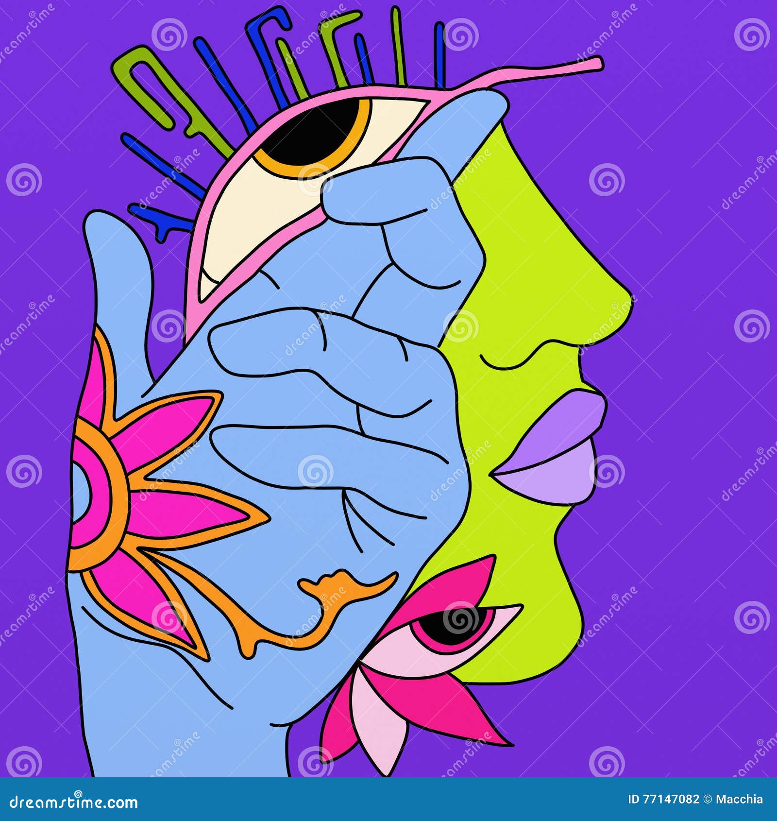 Main et profil abstrait illustration stock. Illustration du femme ...