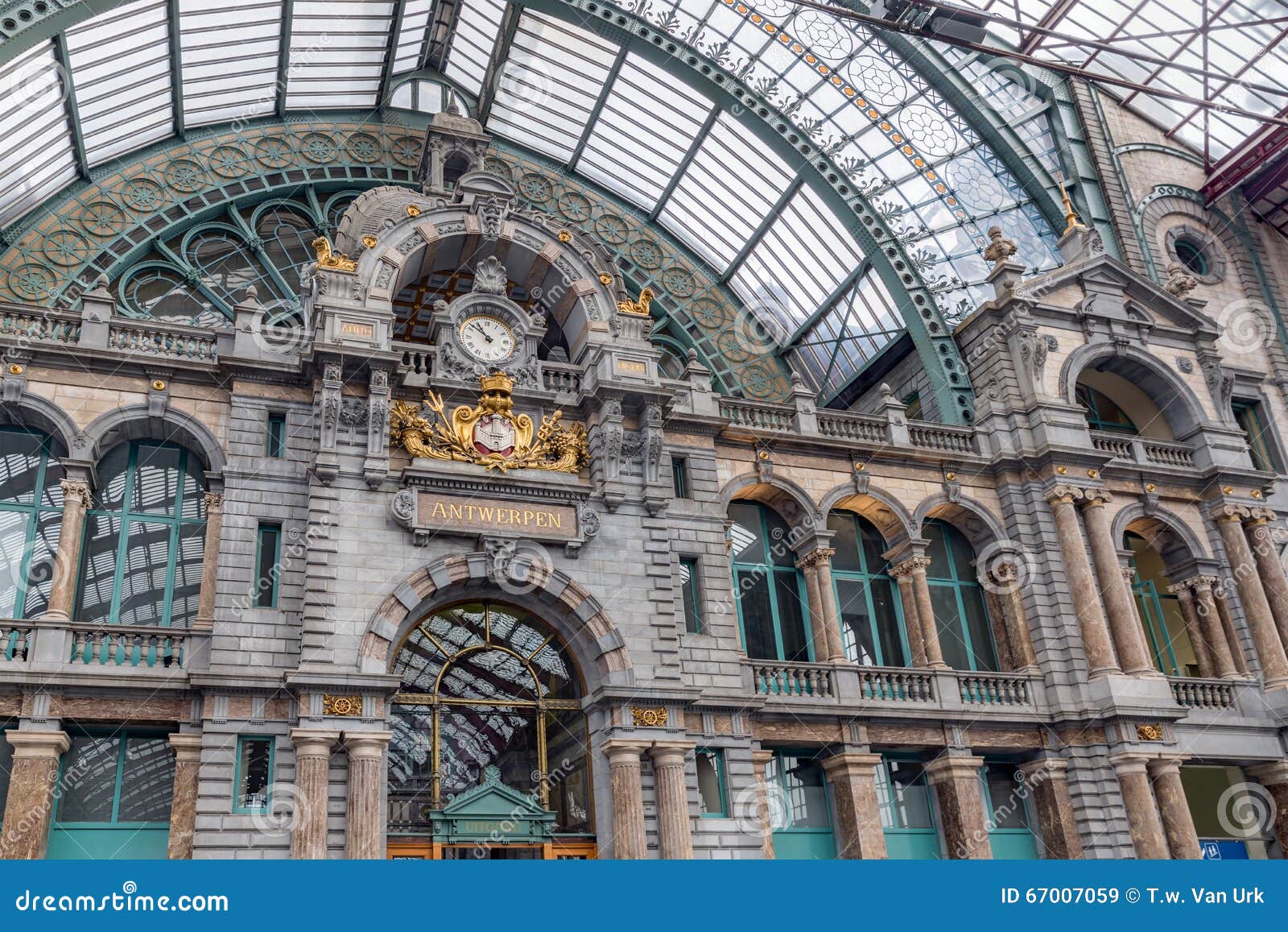 Main Hall with Clock of Art Deco Station of Antwerp, Belgium Stock ...
