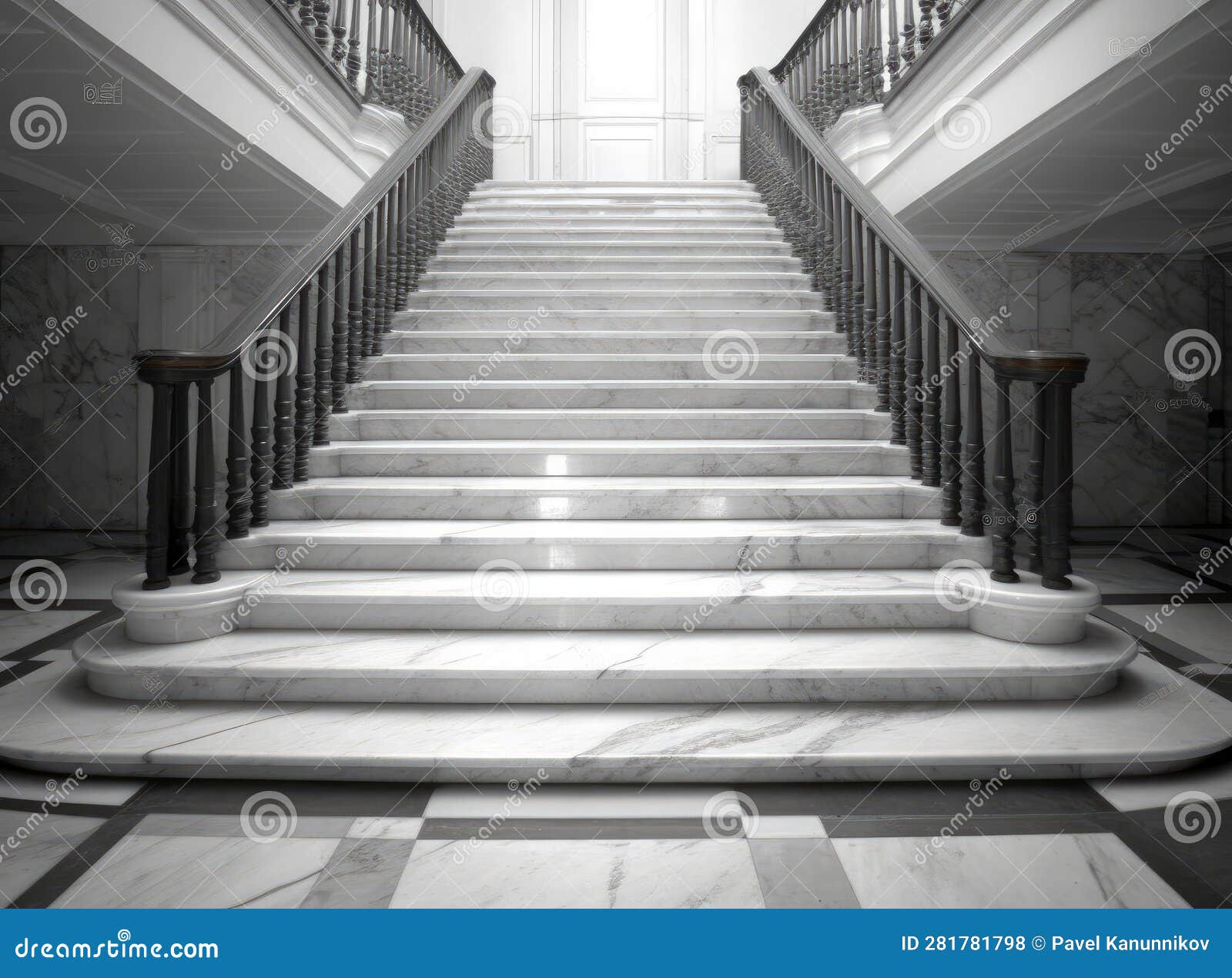 The Main Hall with a Large Staircase, Columns. Many Steps Leading To ...
