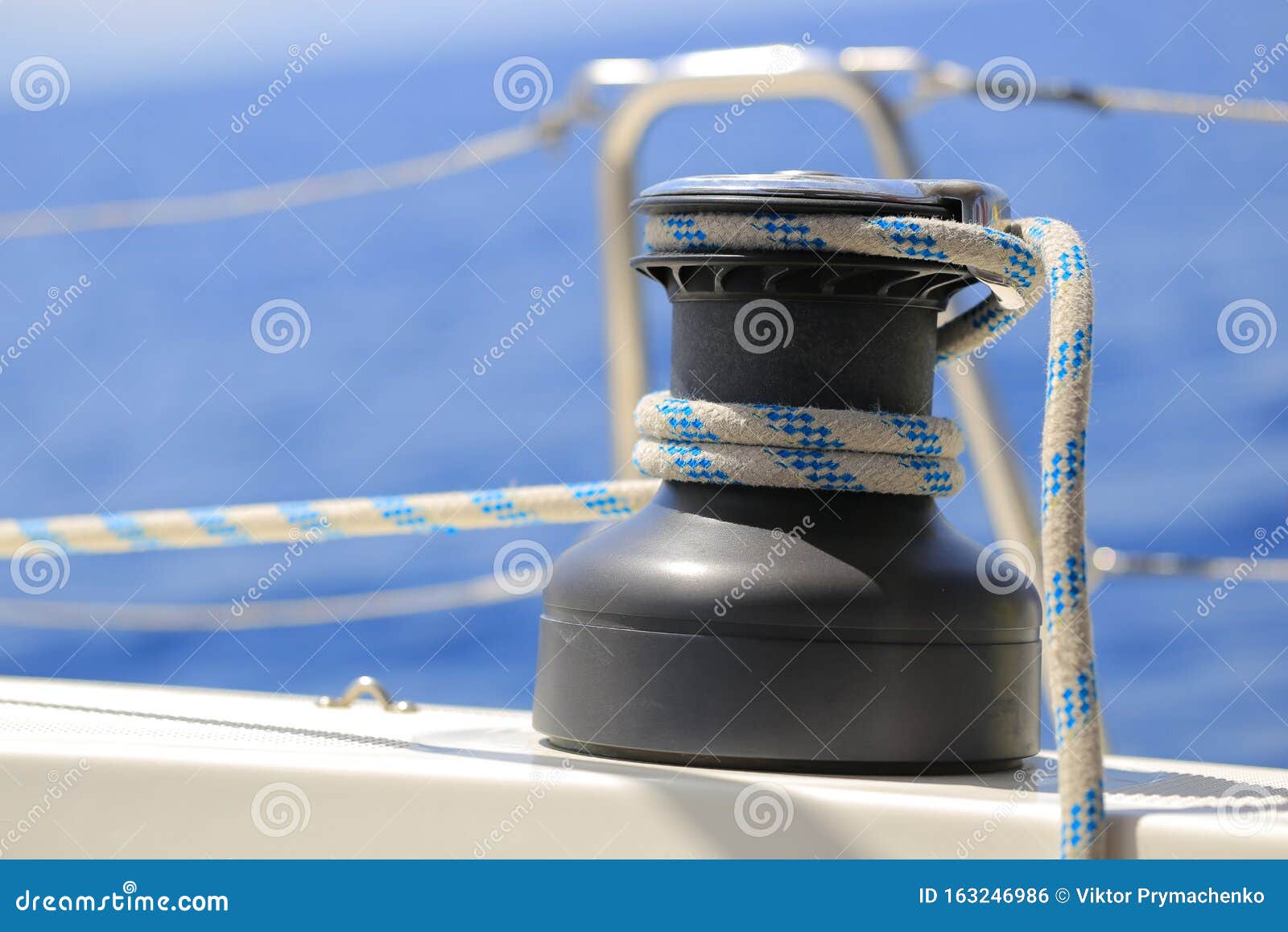 Main Halyard Winch on Sailing Boat Stock Photo - Image of sunny ...