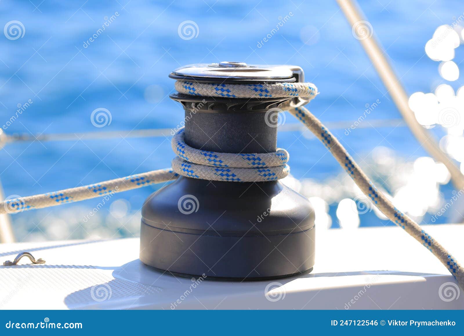 Main Halyard Winch on Sailing Yacht Stock Photo - Image of boating ...