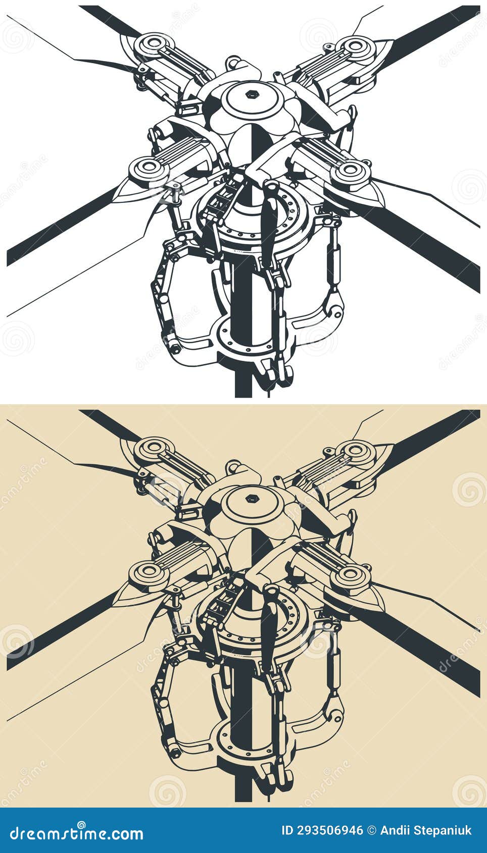 Helicopter Main Rotor Drawings Illustrations Cartoon Vector ...