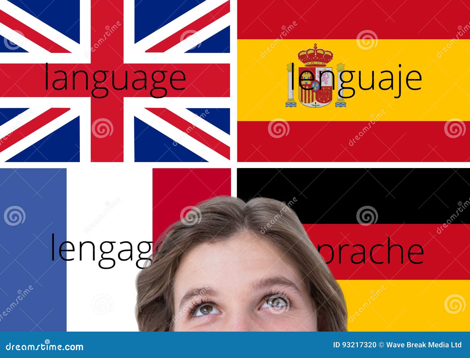 Main Language Flags Overlap With Airport Deliveries Around Woman ...