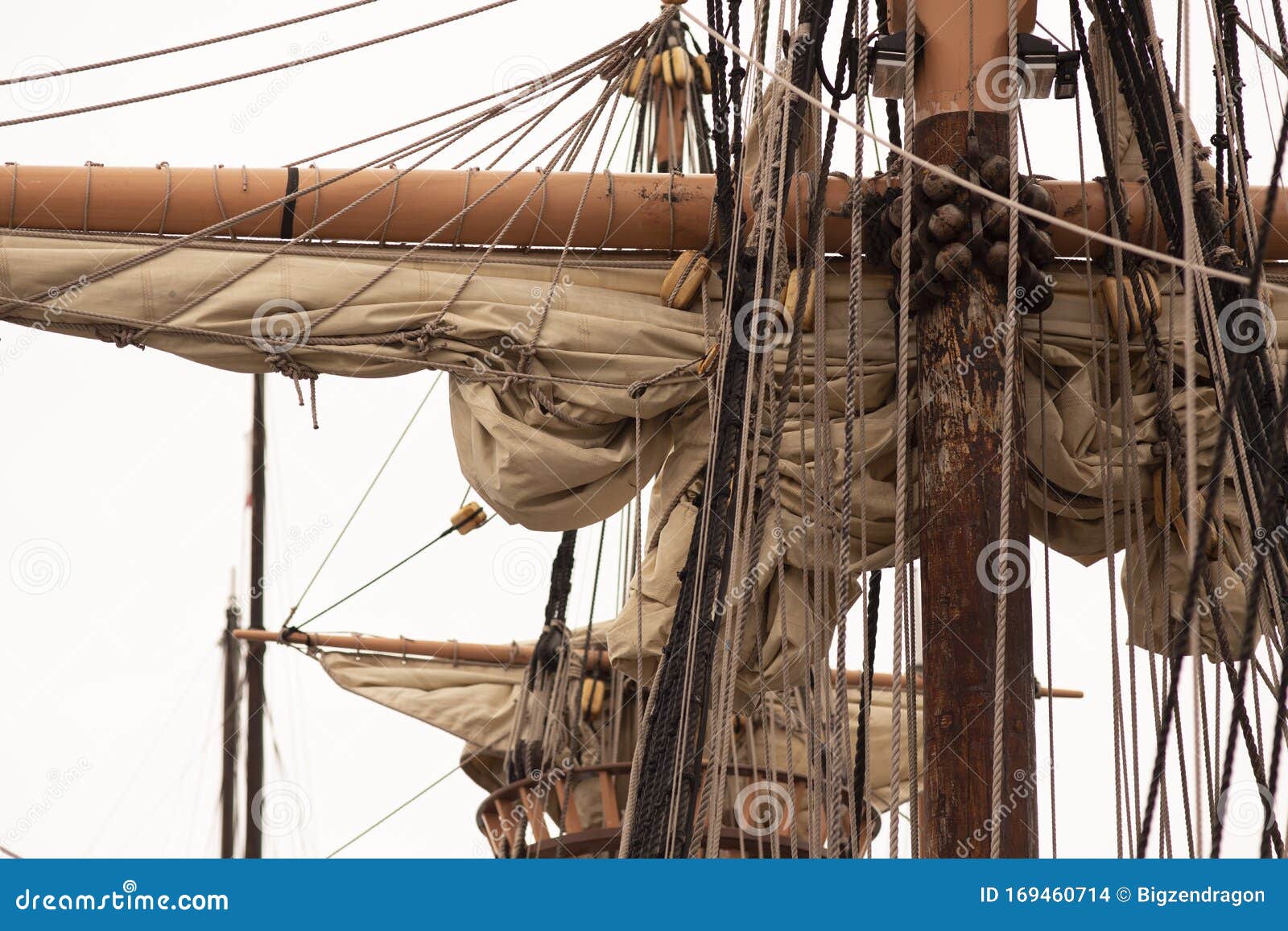 Main Mast with Full Rigging and Drawn Sails Stock Photo - Image of mast ...