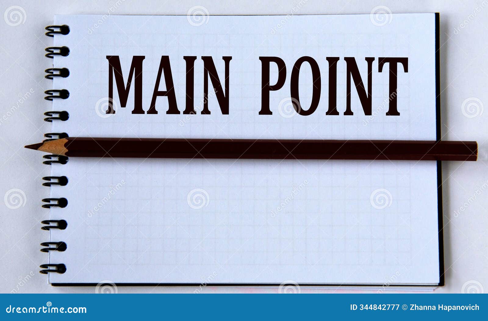 MAIN POINT - Words in White Notebook on White Background with Pencil ...