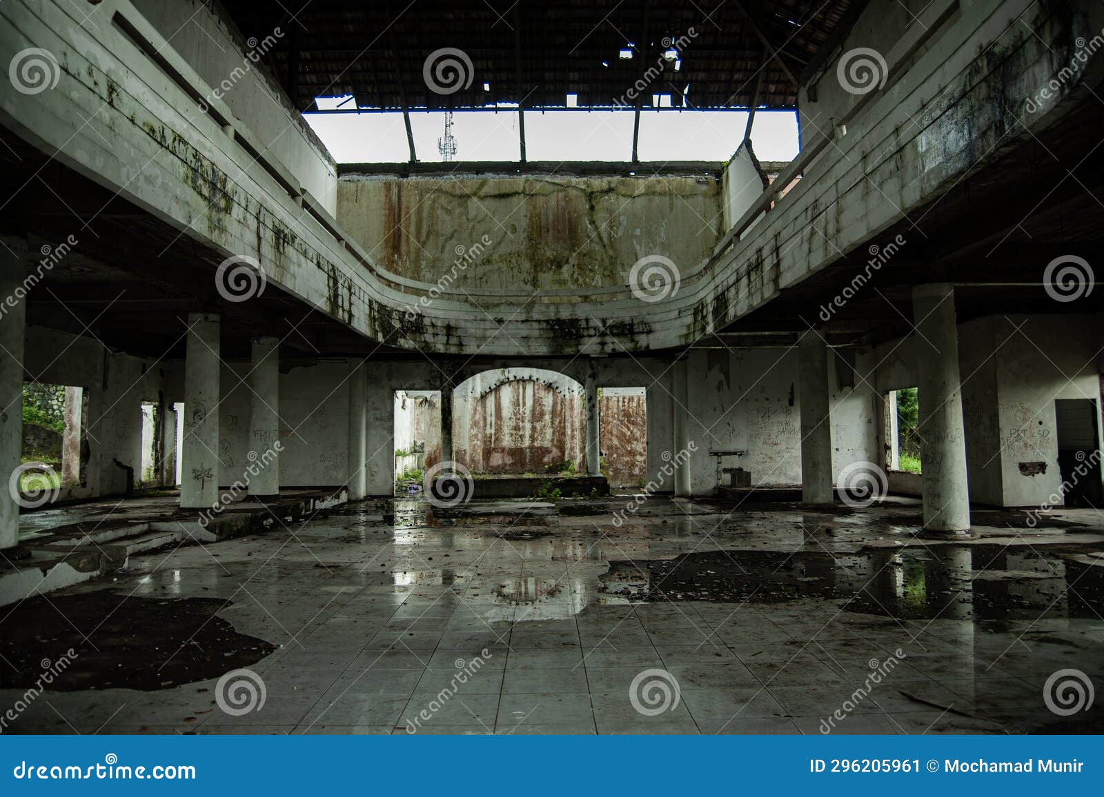 The Main Room of a Damaged and Abandoned Building Stock Image - Image ...