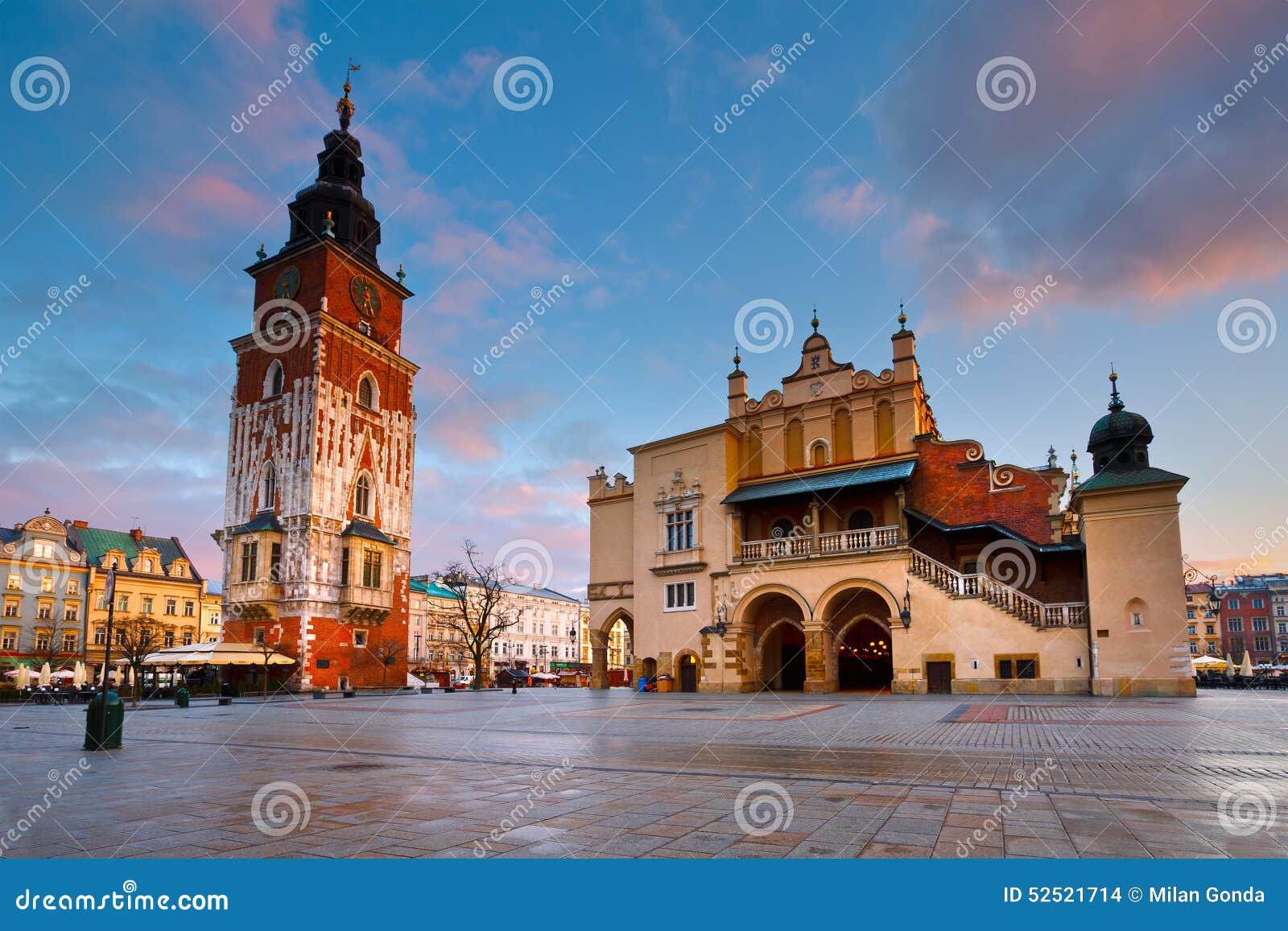Main square in Krakow. stock photo. Image of centre, sunrise - 52521714