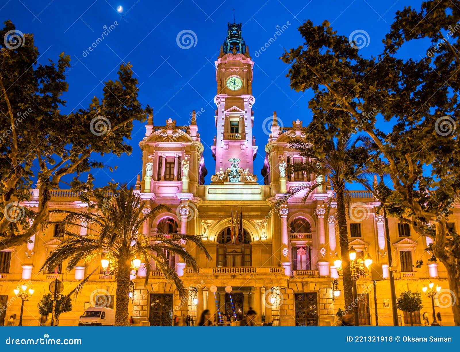 The Main Square of Valencia at Night, Spain Stock Photo - Image of ...