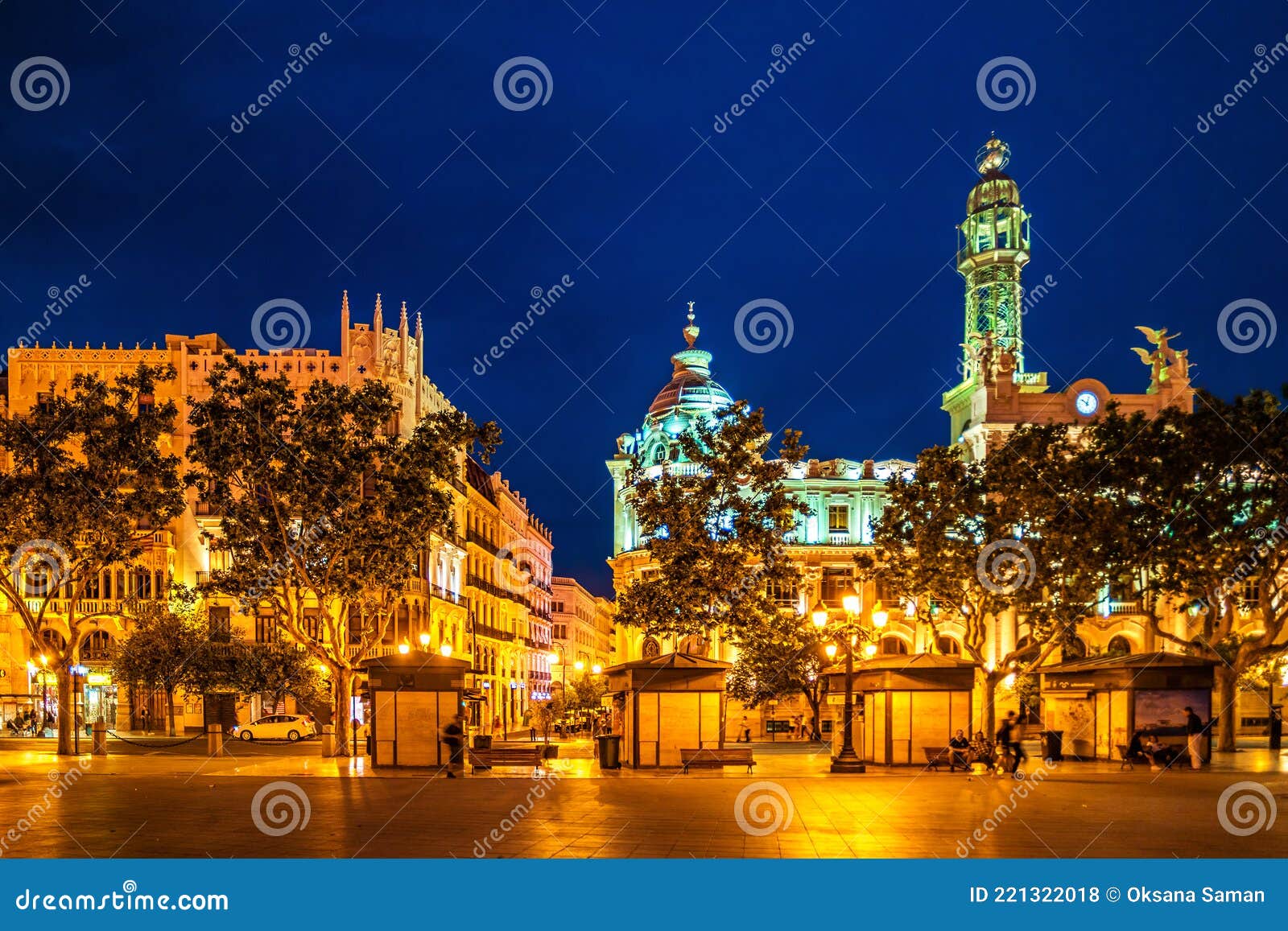 The Main Square of Valencia at Night, Spain Editorial Stock Photo ...