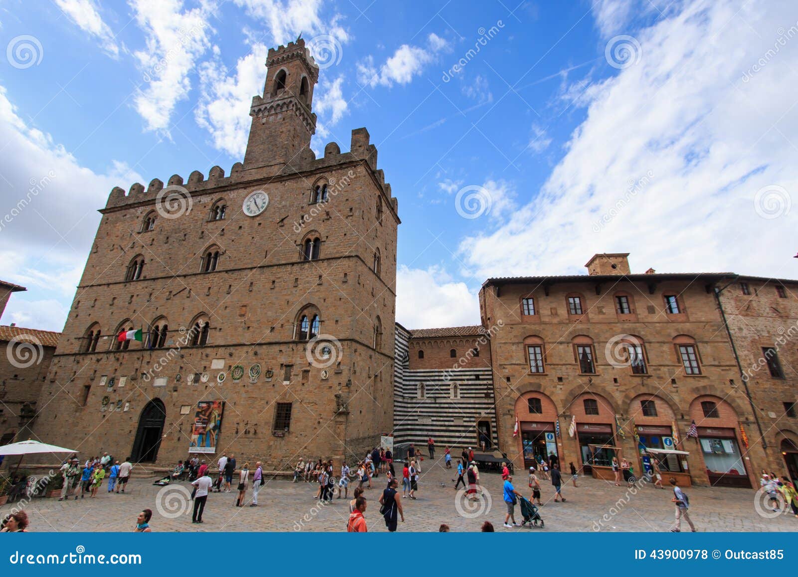 Volterra In Tuscany, Town Hall Square With Characteristic And Colorful ...