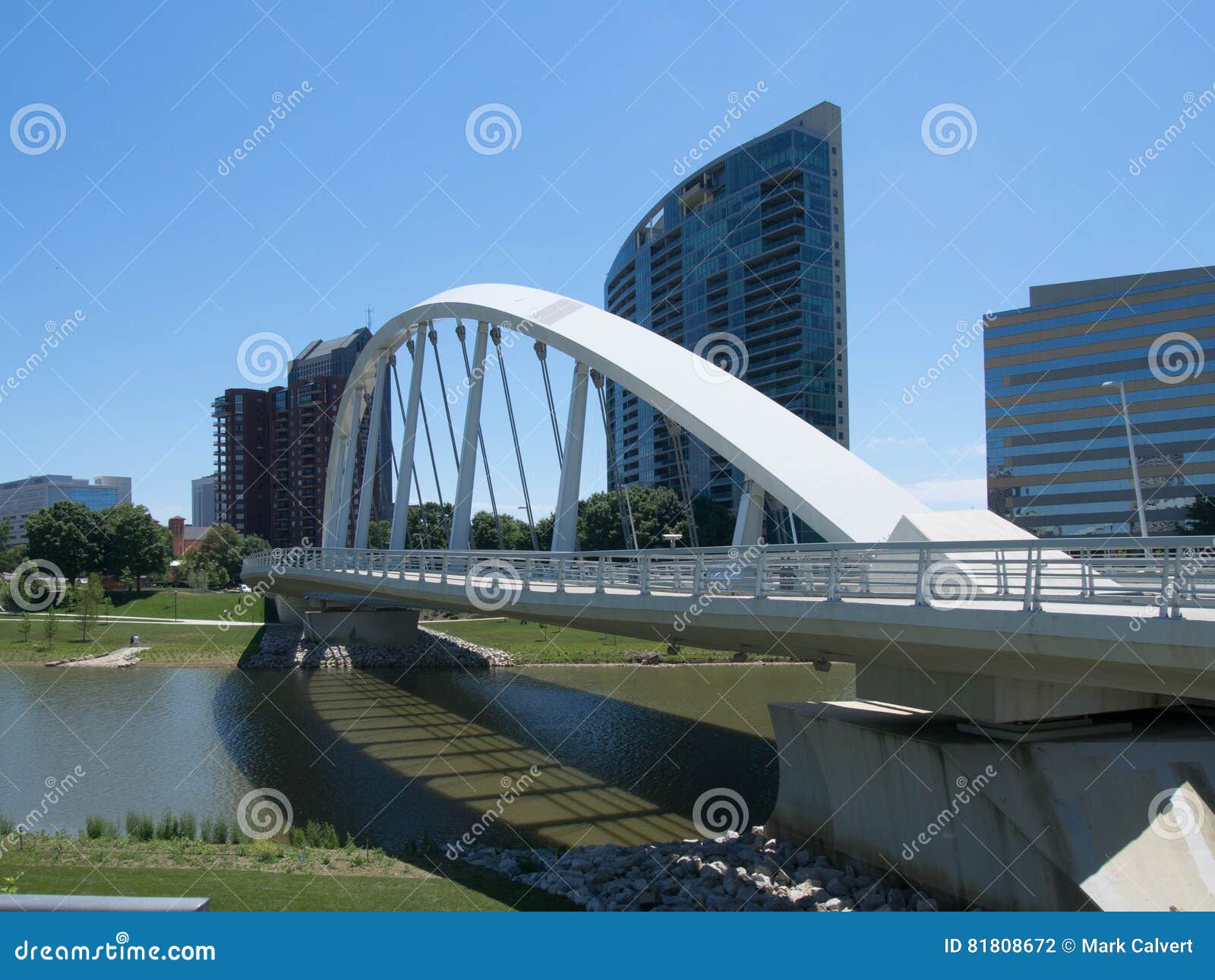 Main St Bridge in Front of Miranova Stock Photo - Image of clear ...