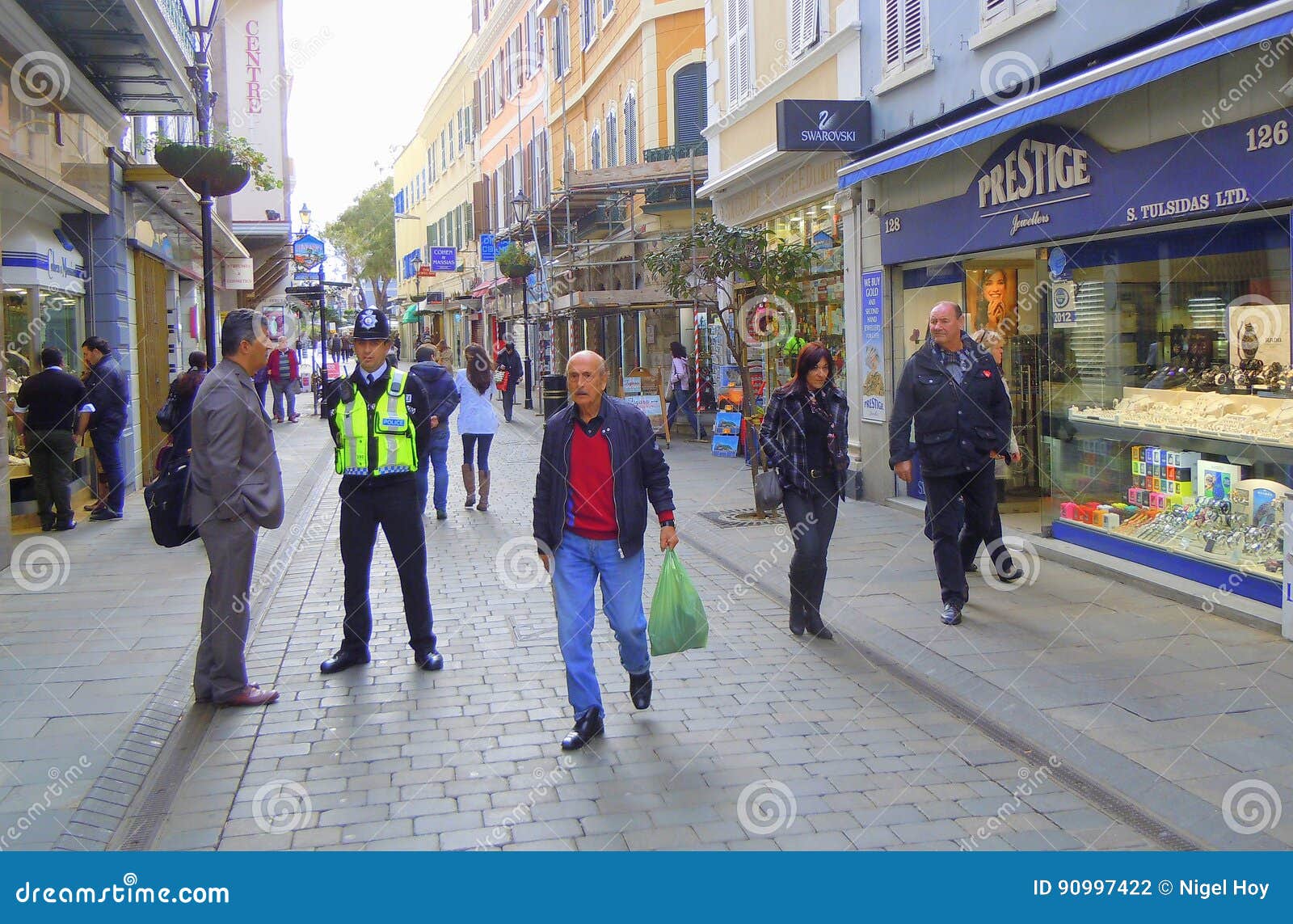 Main Street in Gibraltar and Policeman Editorial Photography - Image of ...