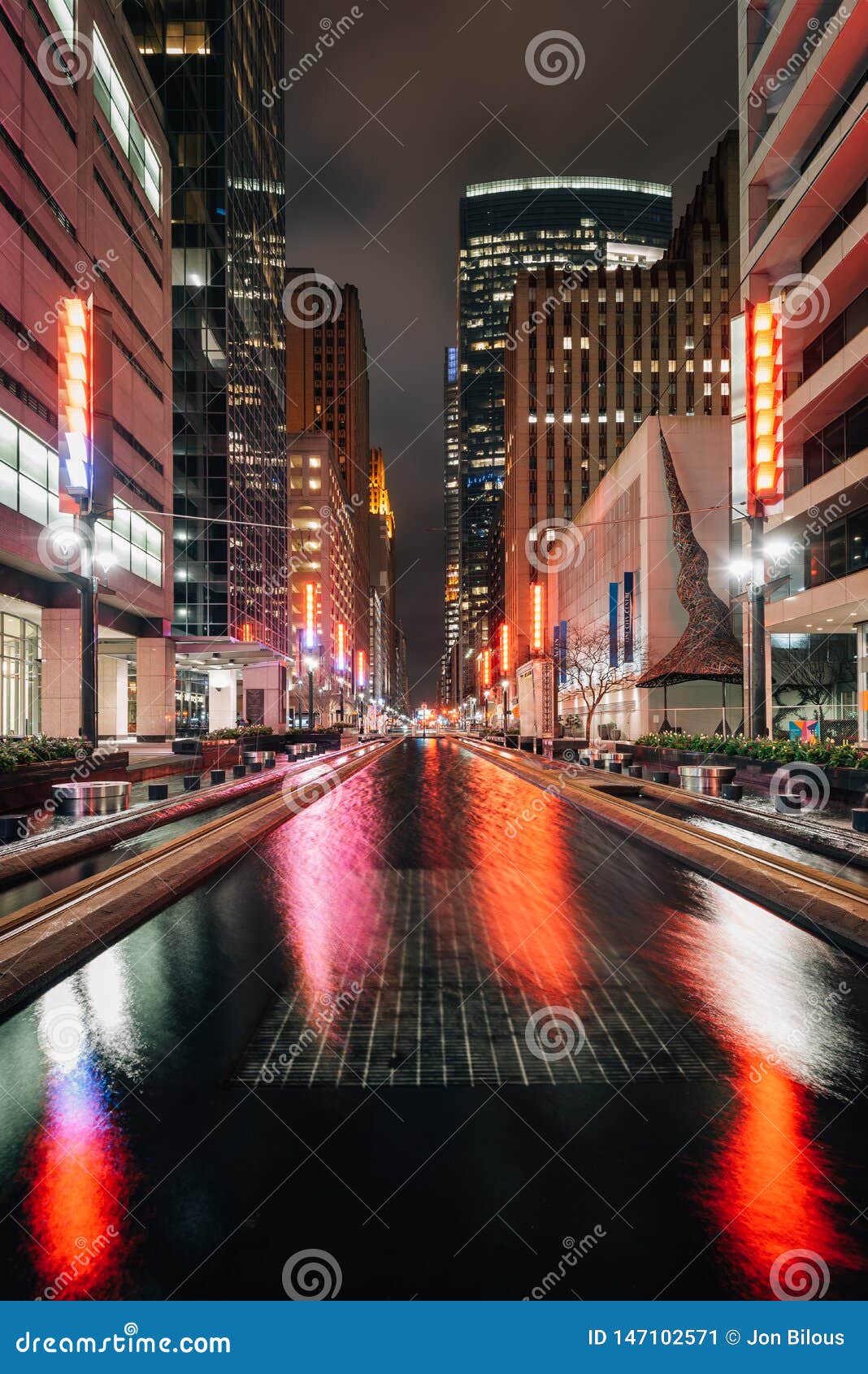 Main Street Square at Night, in Downtown Houston, Texas Editorial Photo ...