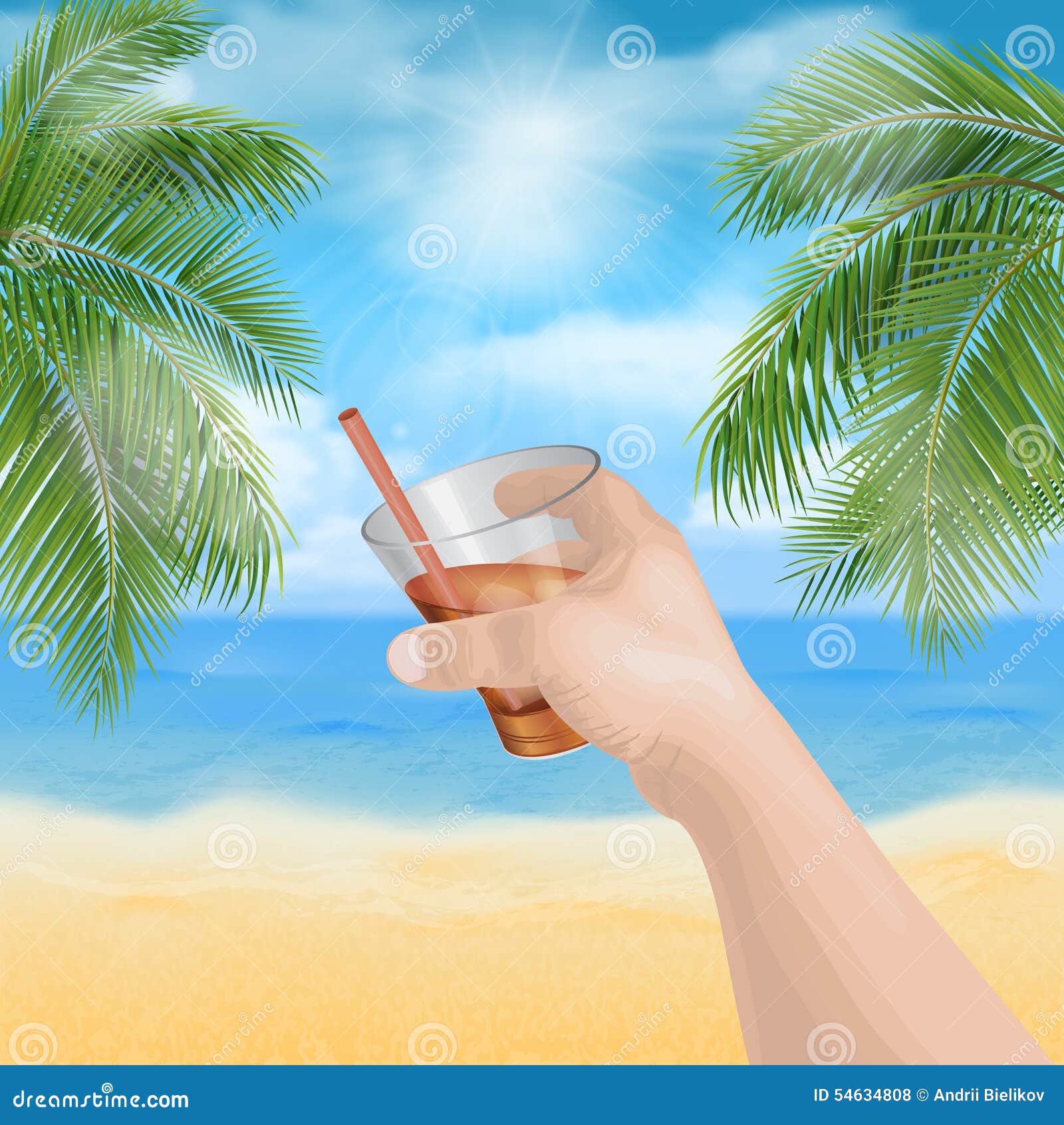 Main Tenant Un Verre Sur La Plage Illustration de Vecteur ...