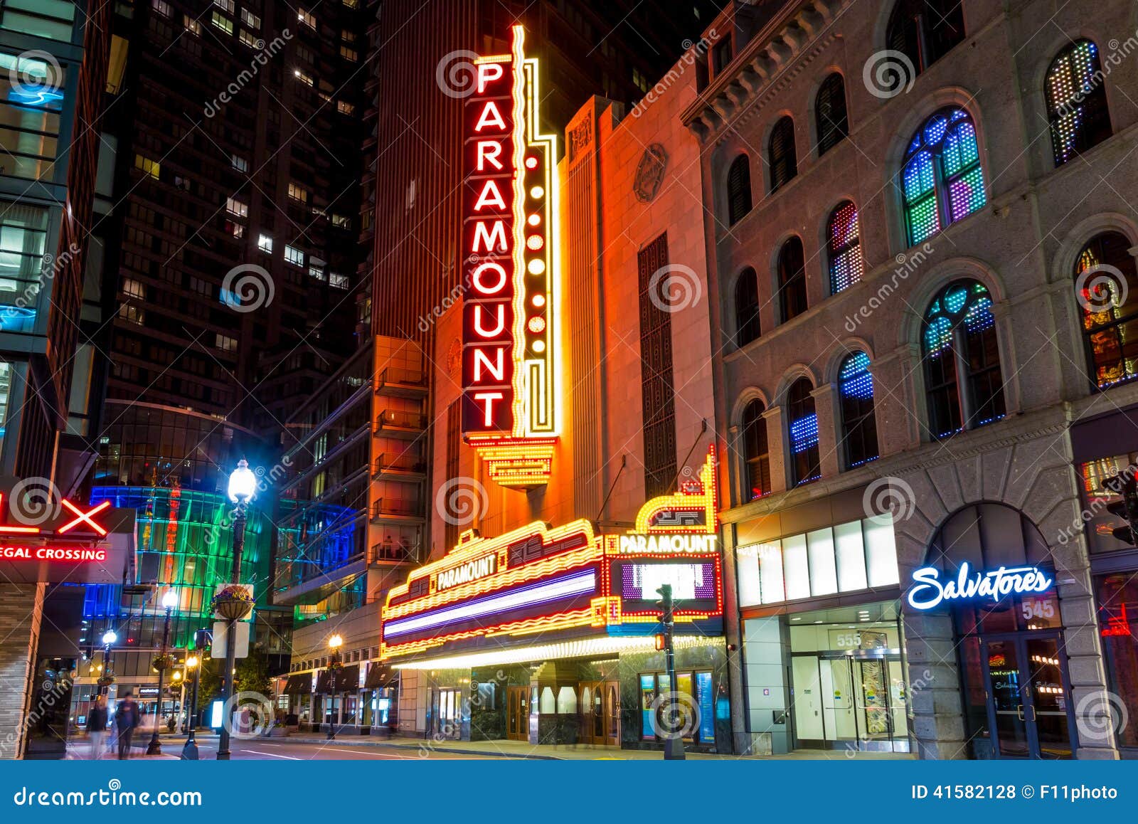 The Main Washington Street in Downtown Boston at Night Editorial Stock ...