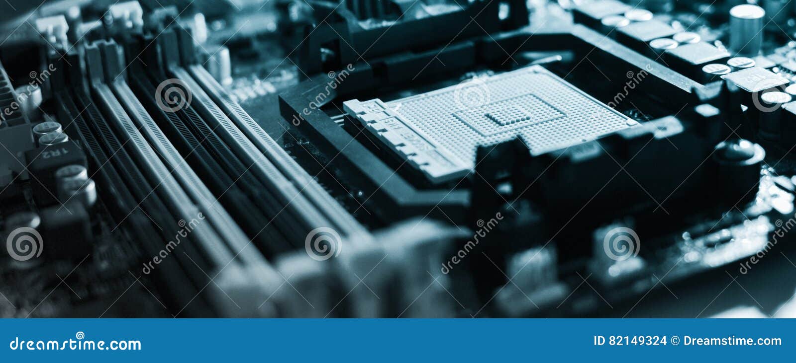 Mainboard in blue colors stock photo. Image of integrated - 82149324