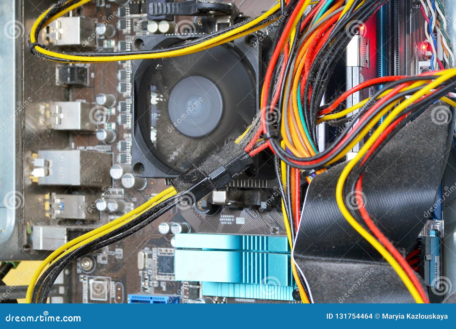 Mainboard and Cables Inside of the Personal Computer Case are Covered ...