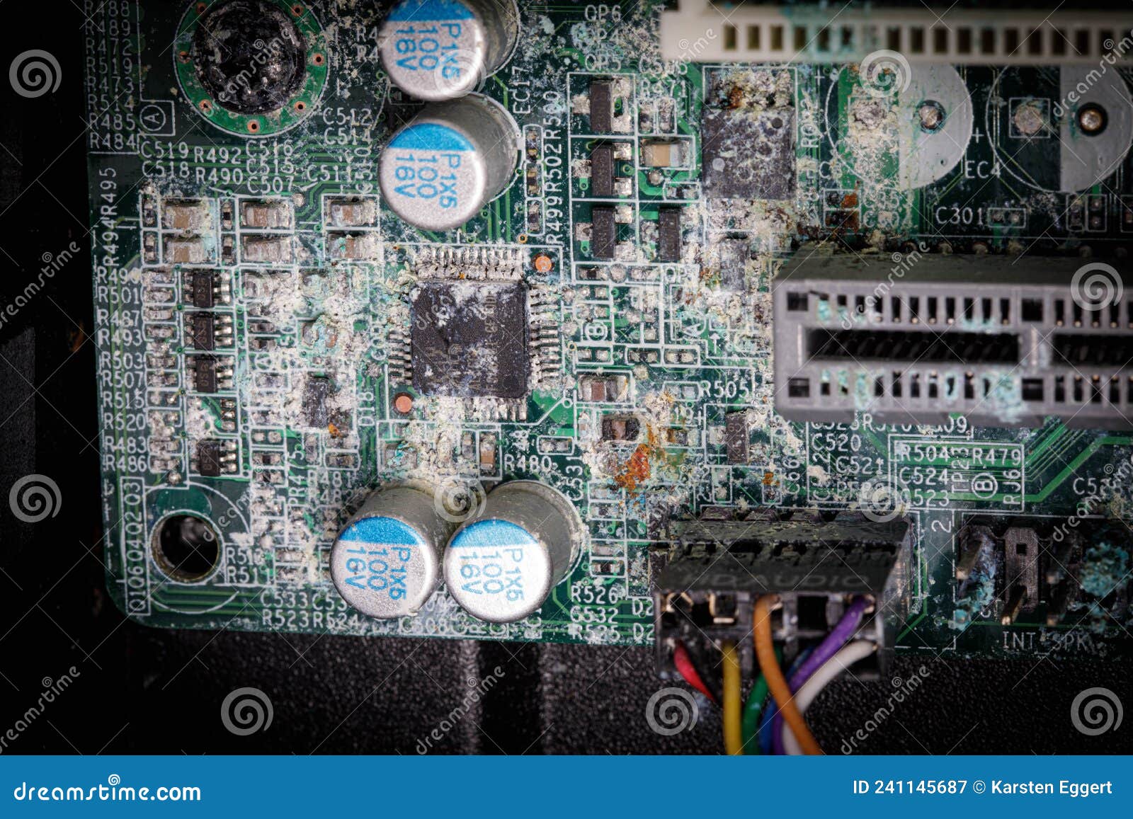 A Mainboard of a Computer is Corroded Due To Water Penetration Stock ...
