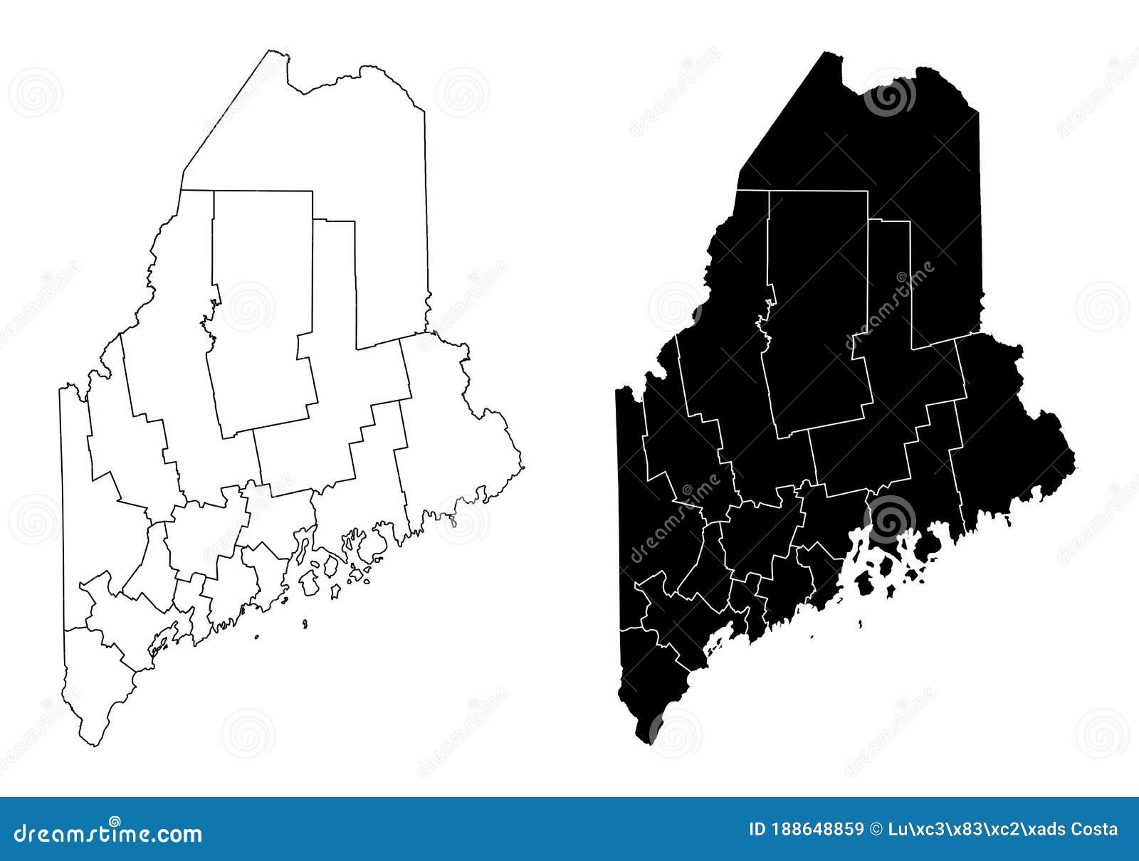 Maine county maps stock illustration. Illustration of icon - 188648859
