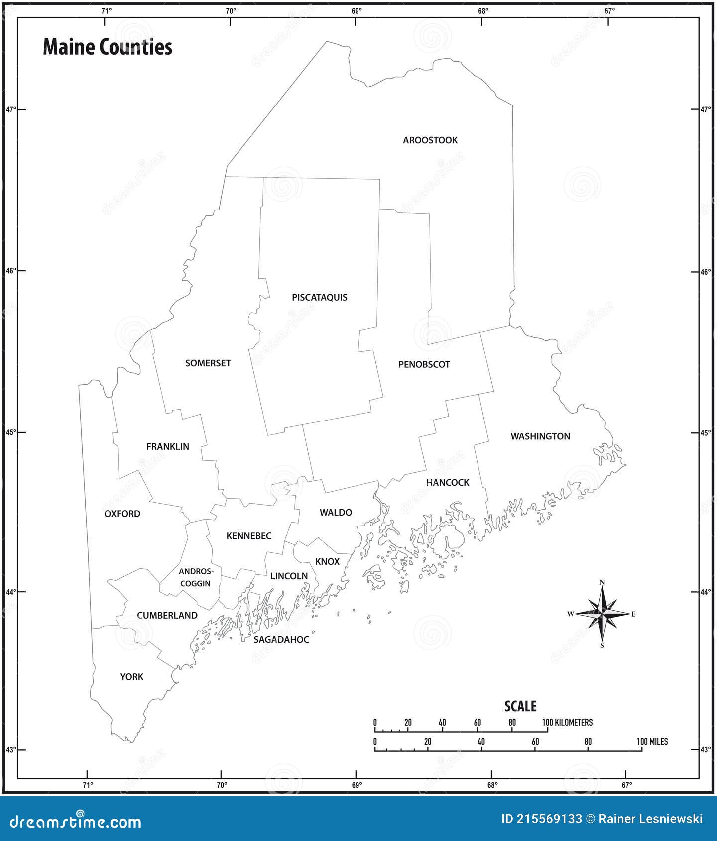 Maine State Outline Administrative and Political Vector Map in Black ...