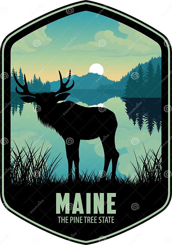 Maine Vector Label with Moose in Katahdin Woods and Waters National ... Maine Vector Label with Moose in Katahdin Woods and Waters National ...