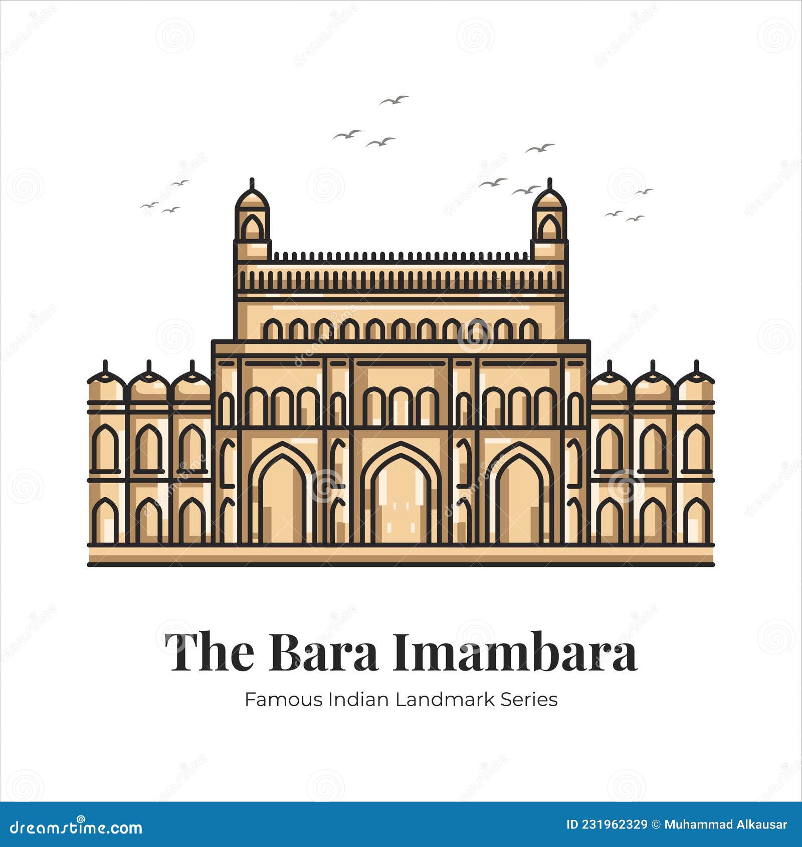 The Bara Imambara Indian Famous Iconic Landmark Cartoon Line Art ...