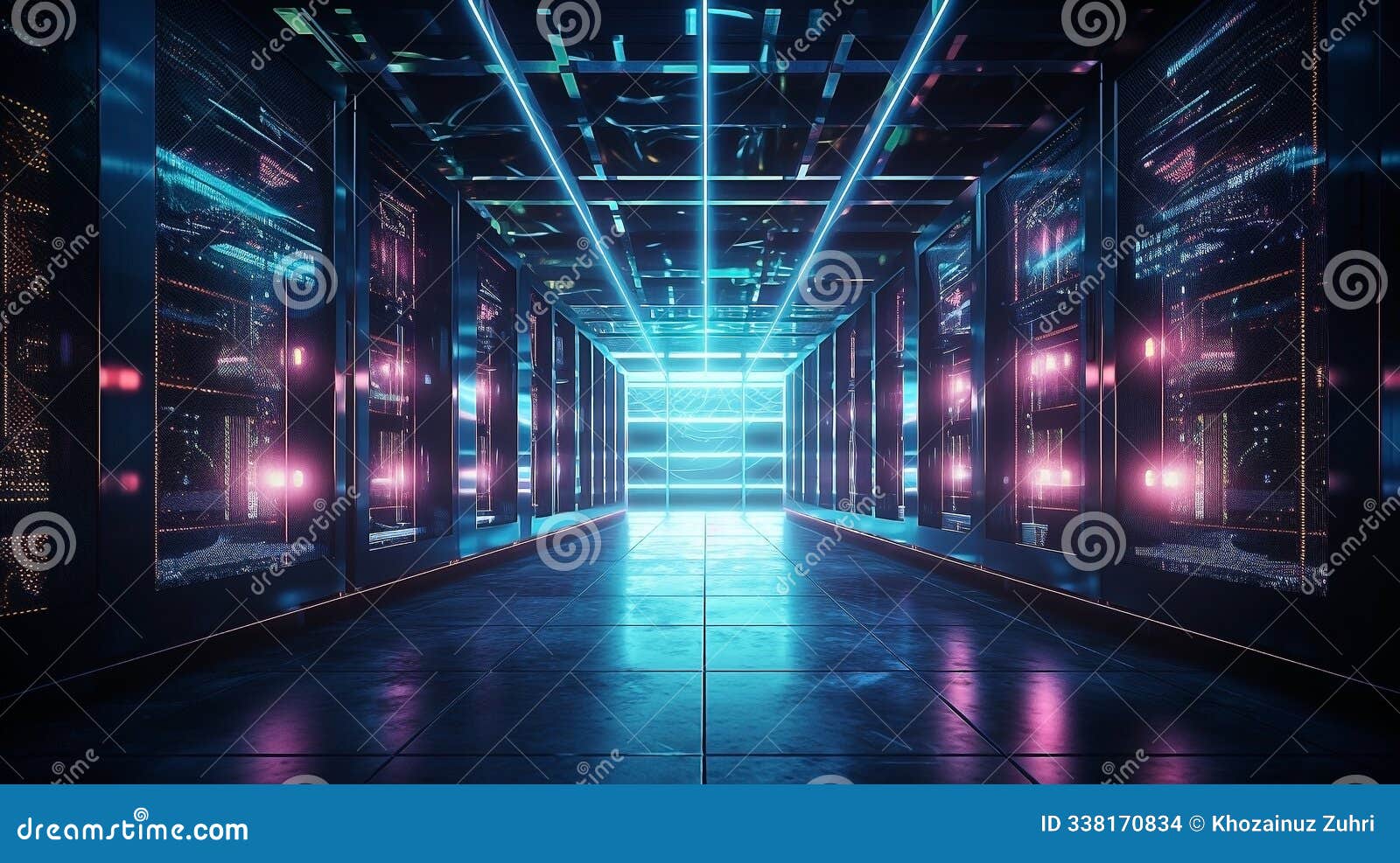 Mainframe Devices on Racks in Room with Big Data Cyber Internet Content ...