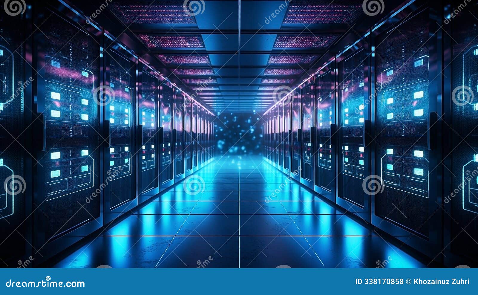 Mainframe Devices on Racks in Room with Big Data Cyber Internet Content ...