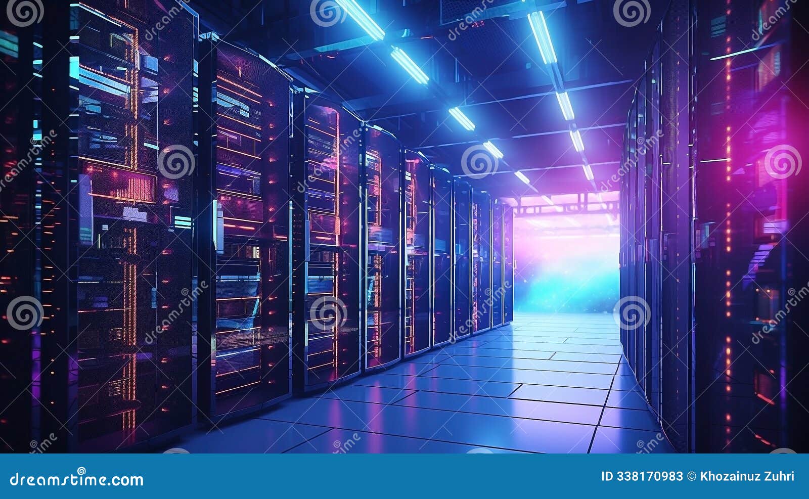 Mainframe Devices on Racks in Room with Big Data Cyber Internet Content ...