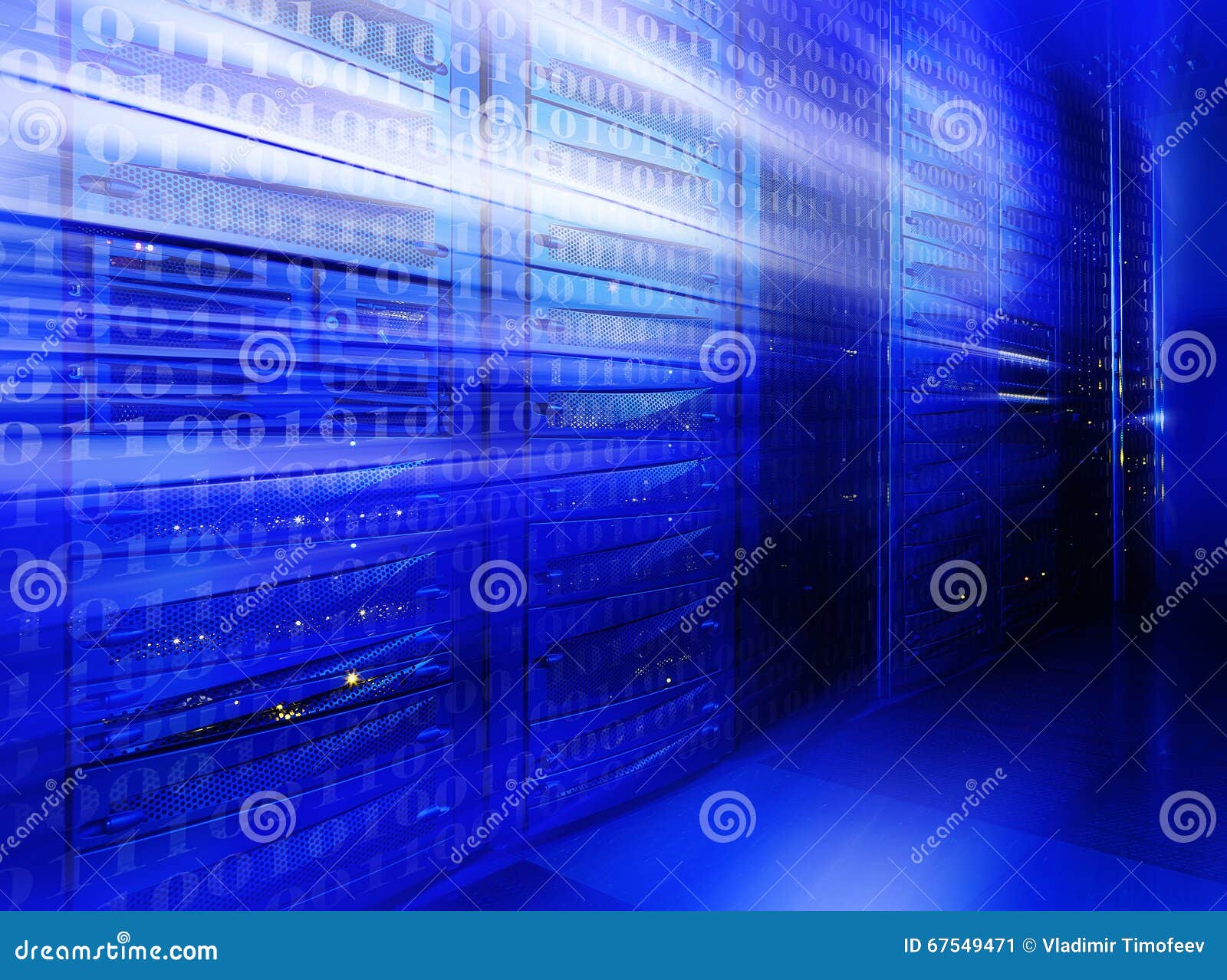 Mainframe Stack in the Server Room Blue Blur Coat Binary Code Stock ...