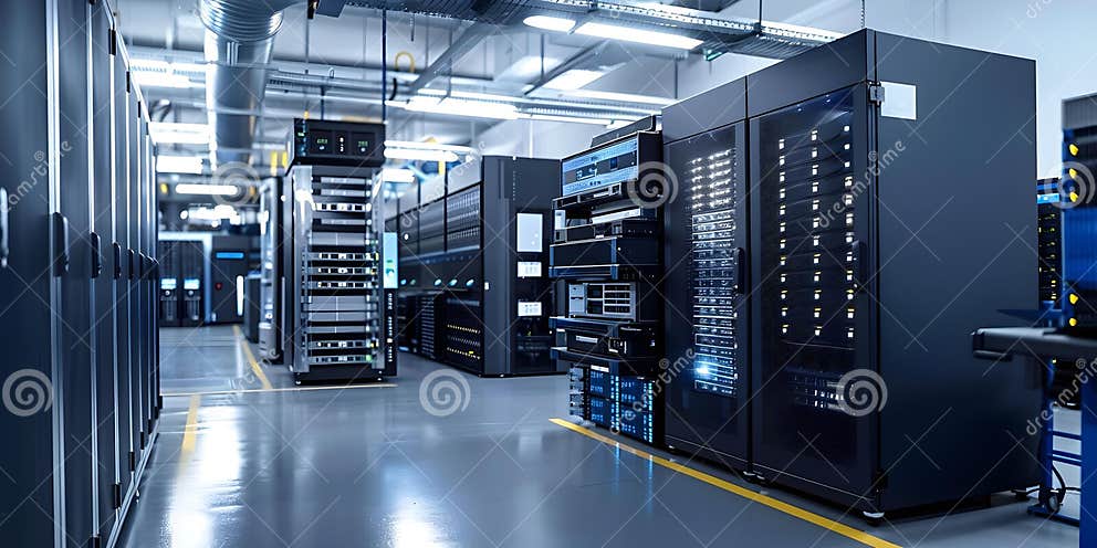 Mainframes, Computer Racks, and Storage Equipment in a Data Center Server Room for Backup ...