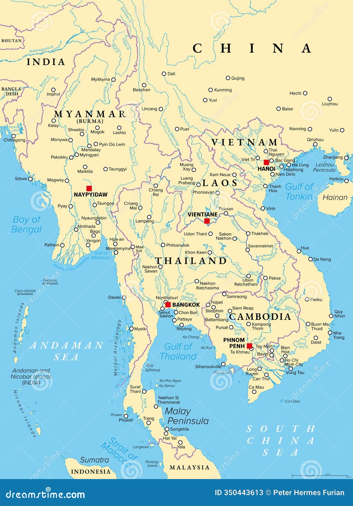 Mainland Southeast Asia, Multi Colored Political Map Cartoon Vector ...