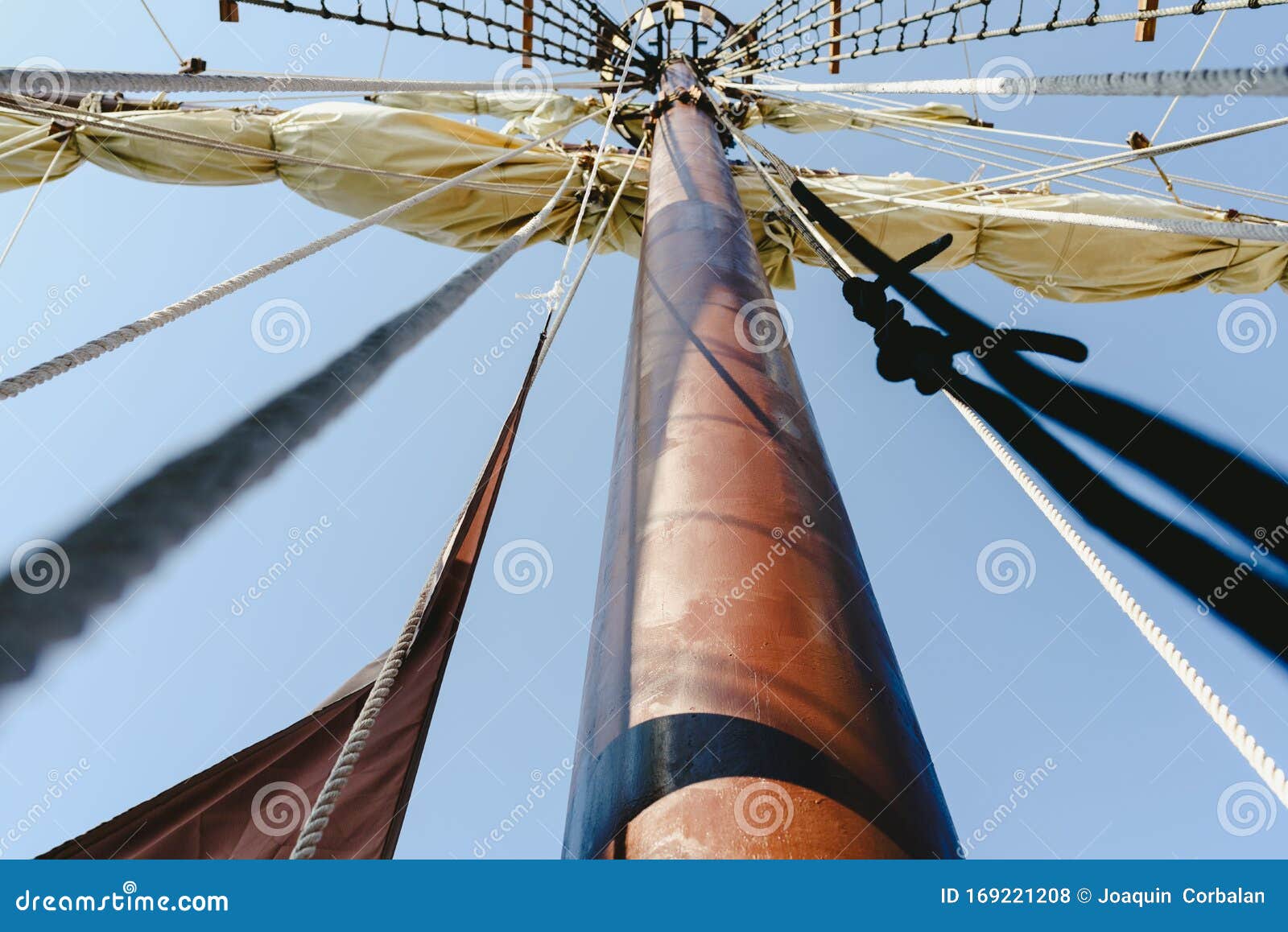 Mainmast Of Big Sailboat With Blue Sky In Background Royalty-Free Stock ...