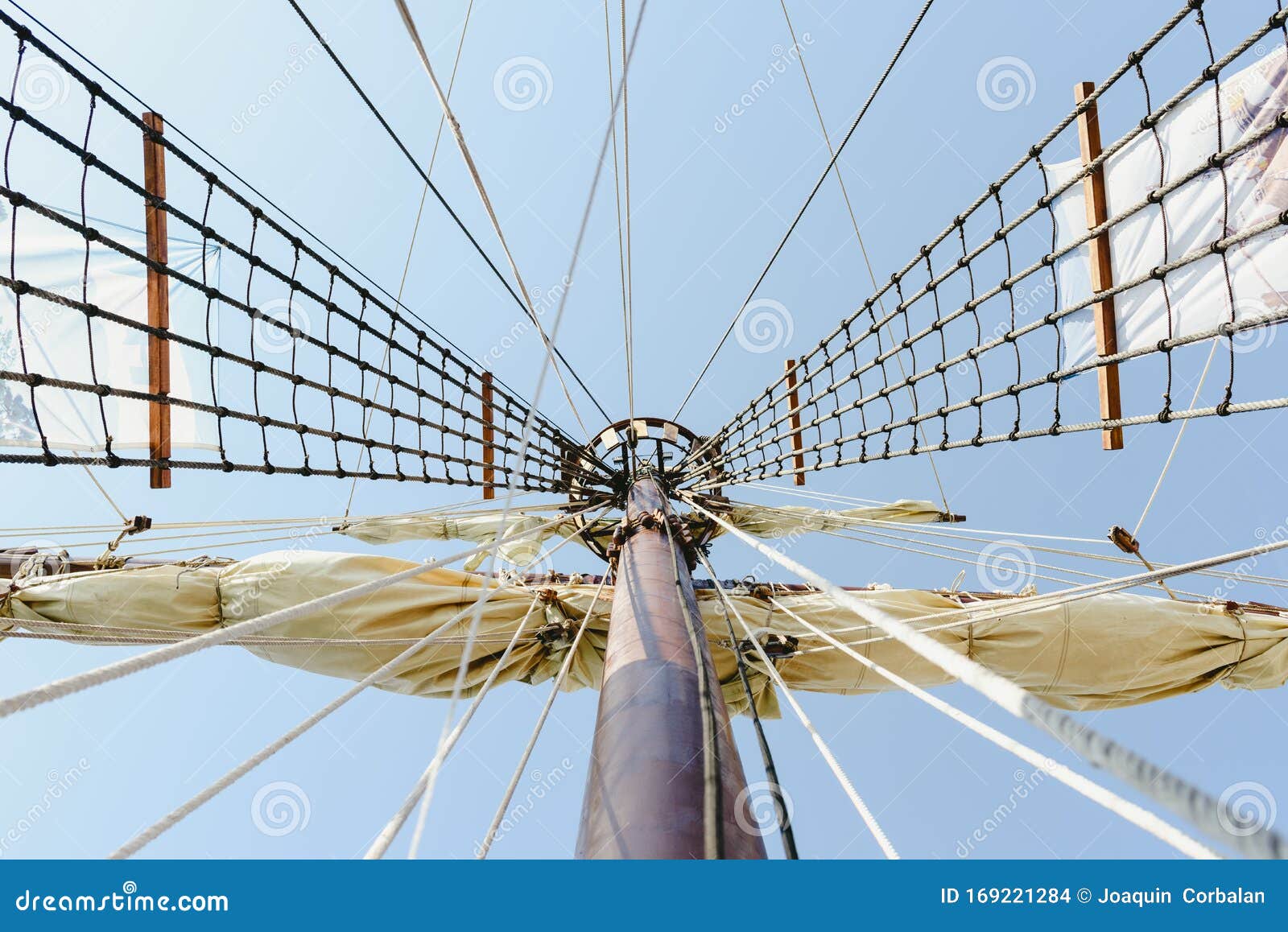Mainmast Of Big Sailboat With Blue Sky In Background Royalty-Free Stock ...