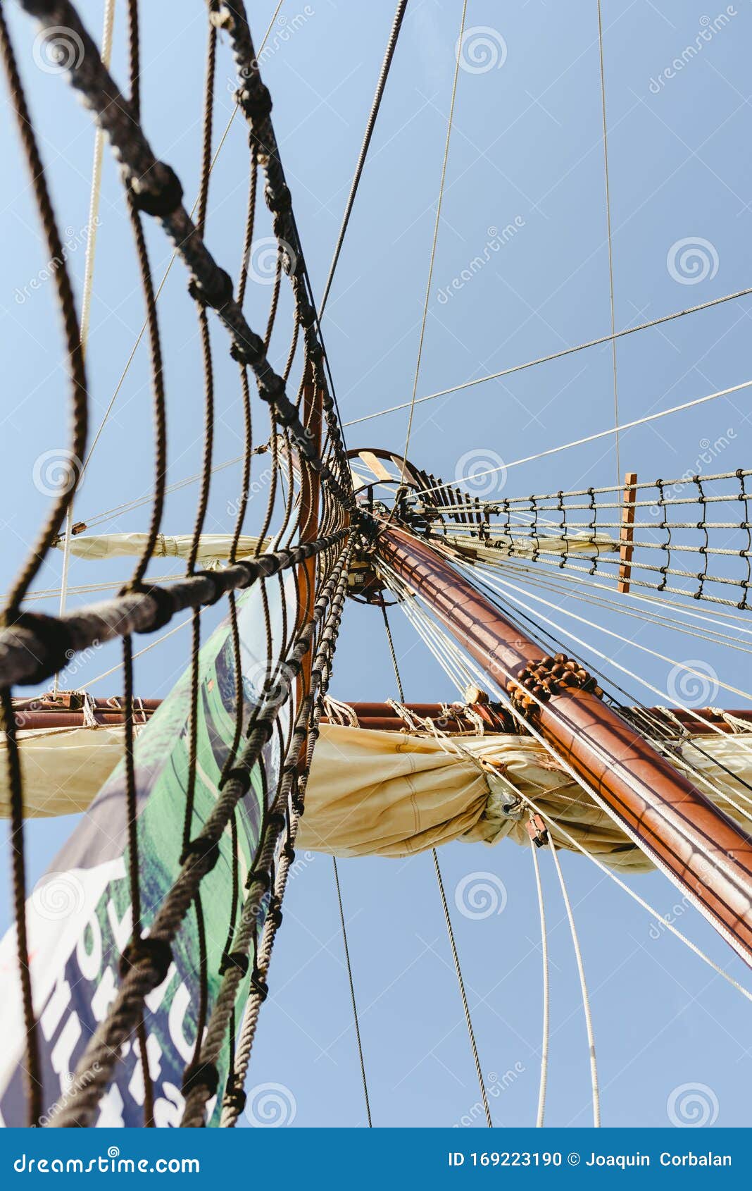 Mainmast Of Big Sailboat With Blue Sky In Background Royalty-Free Stock ...
