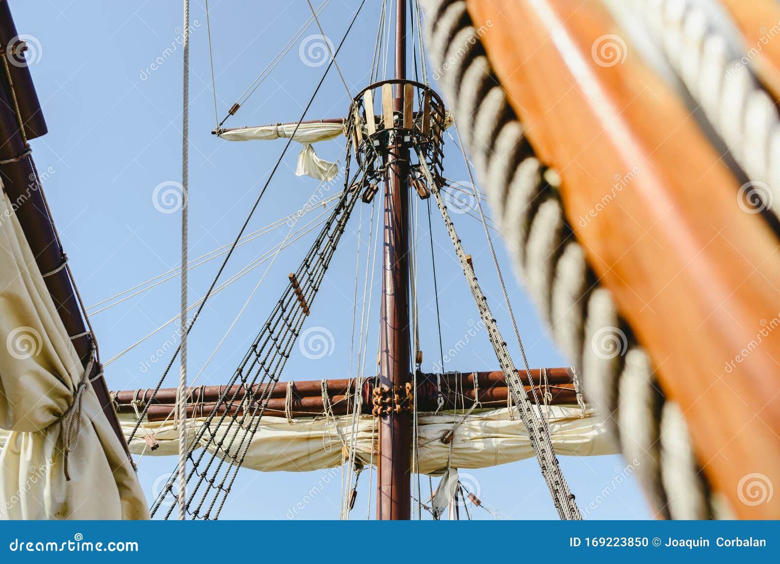 Mainmast and Rope Ladders To Hold the Sails of a Sailboat Stock Photo ...