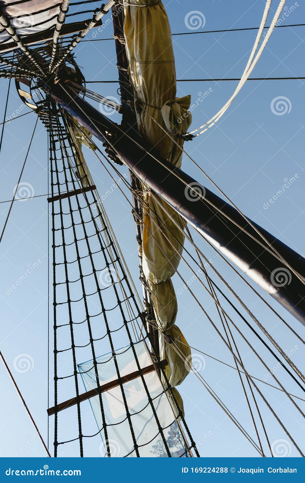 Mainmast Of Big Sailboat With Blue Sky In Background Royalty-Free Stock ...
