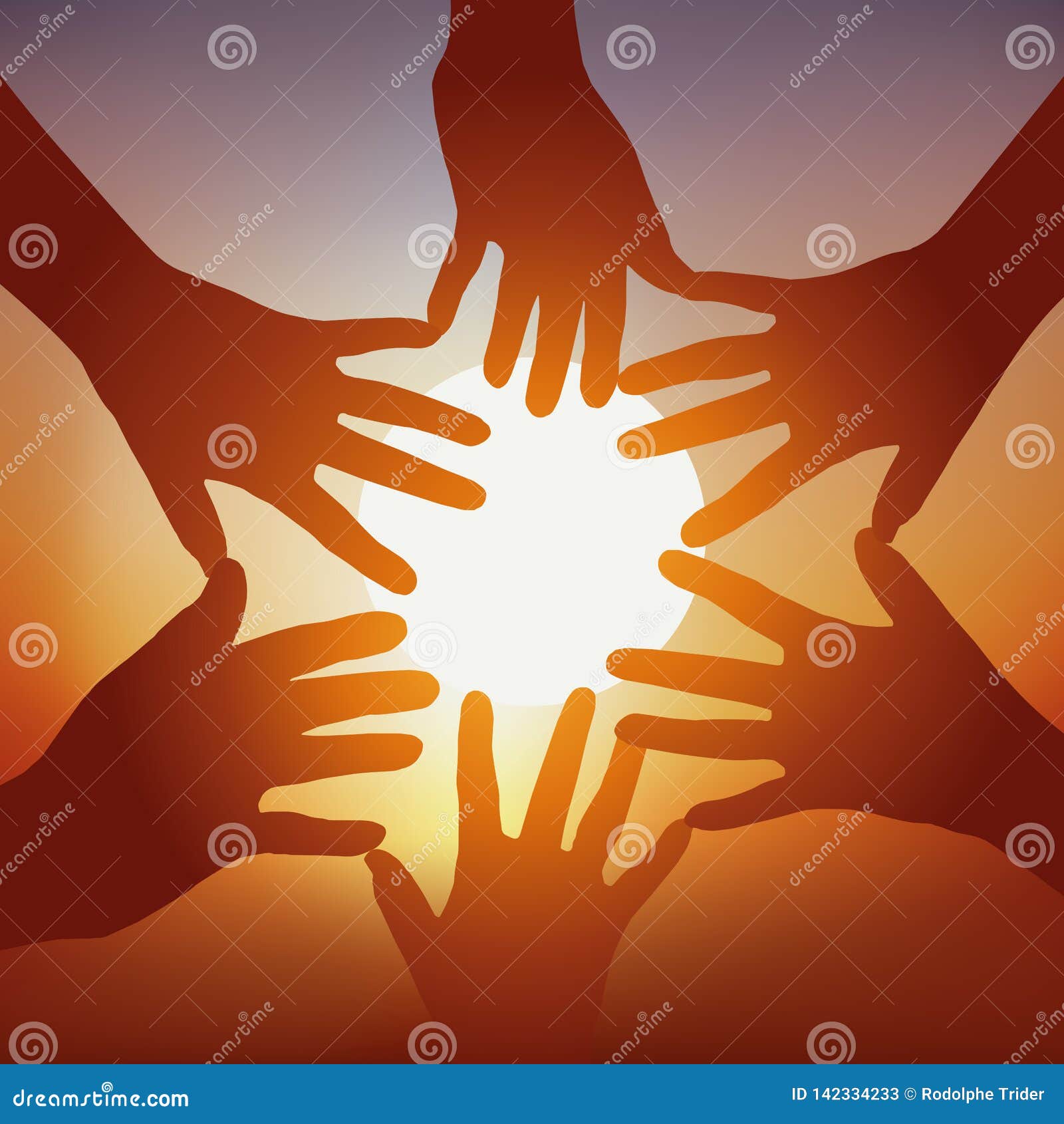 Symbol of the Union with Several Hands Outstretched in Star, in Front ...