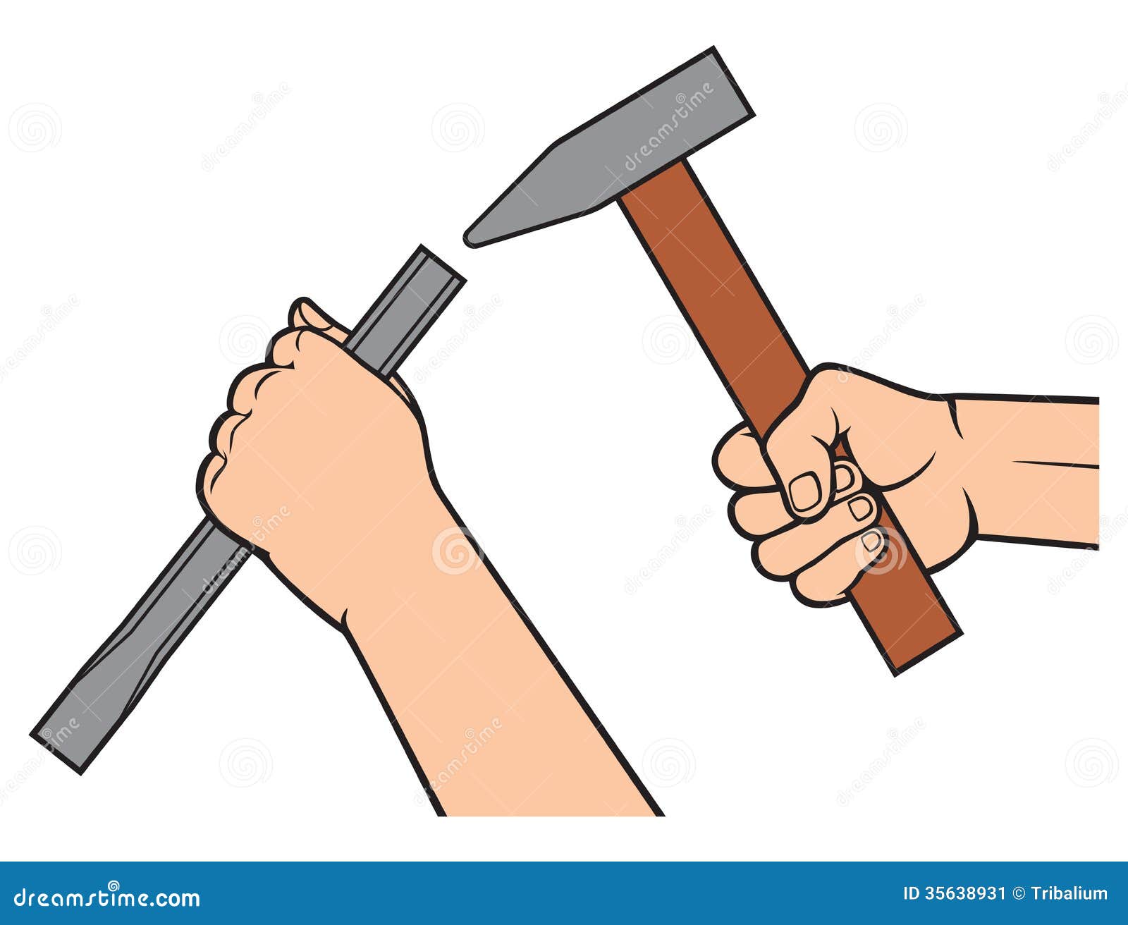 Mains Tenant Un Marteau Et Un Burin Illustration de Vecteur ...