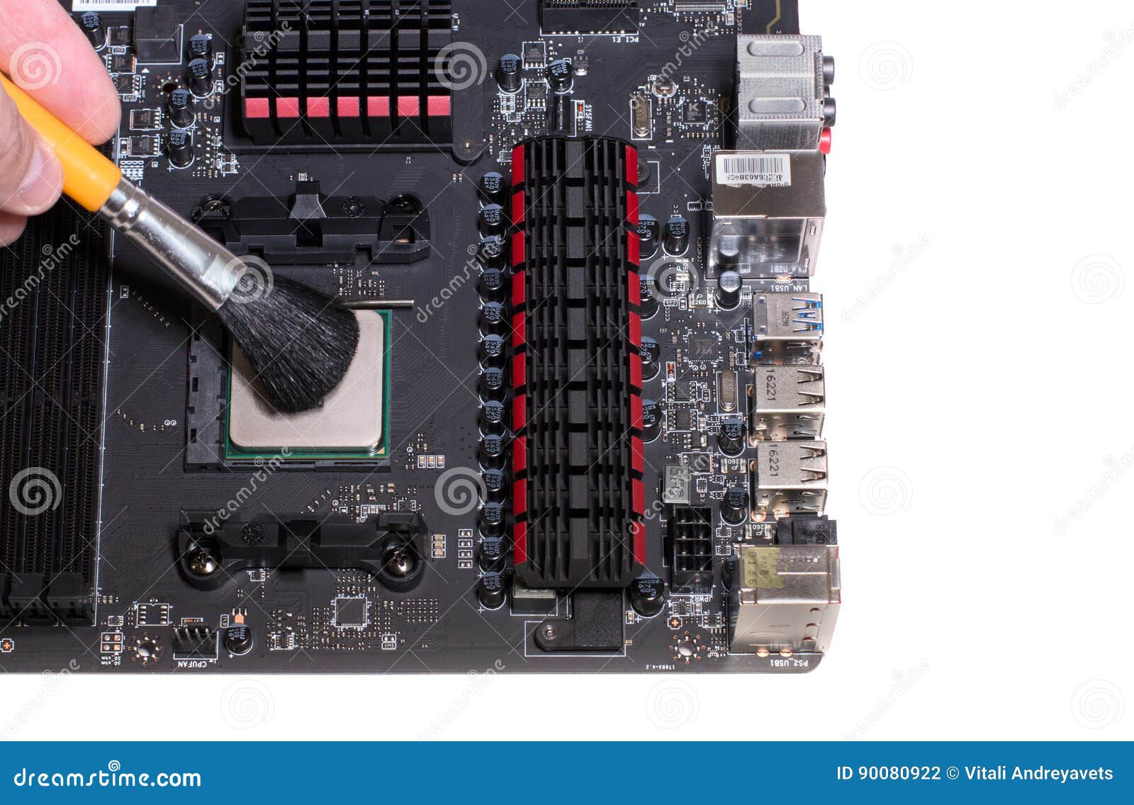Maintaining The Motherboard With A Dust Brush Stock Photo ...